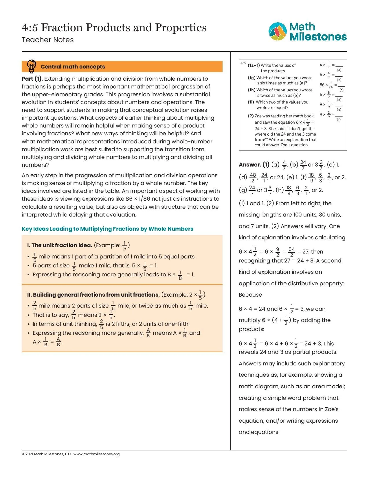 Teacher Notes — Math Milestones
