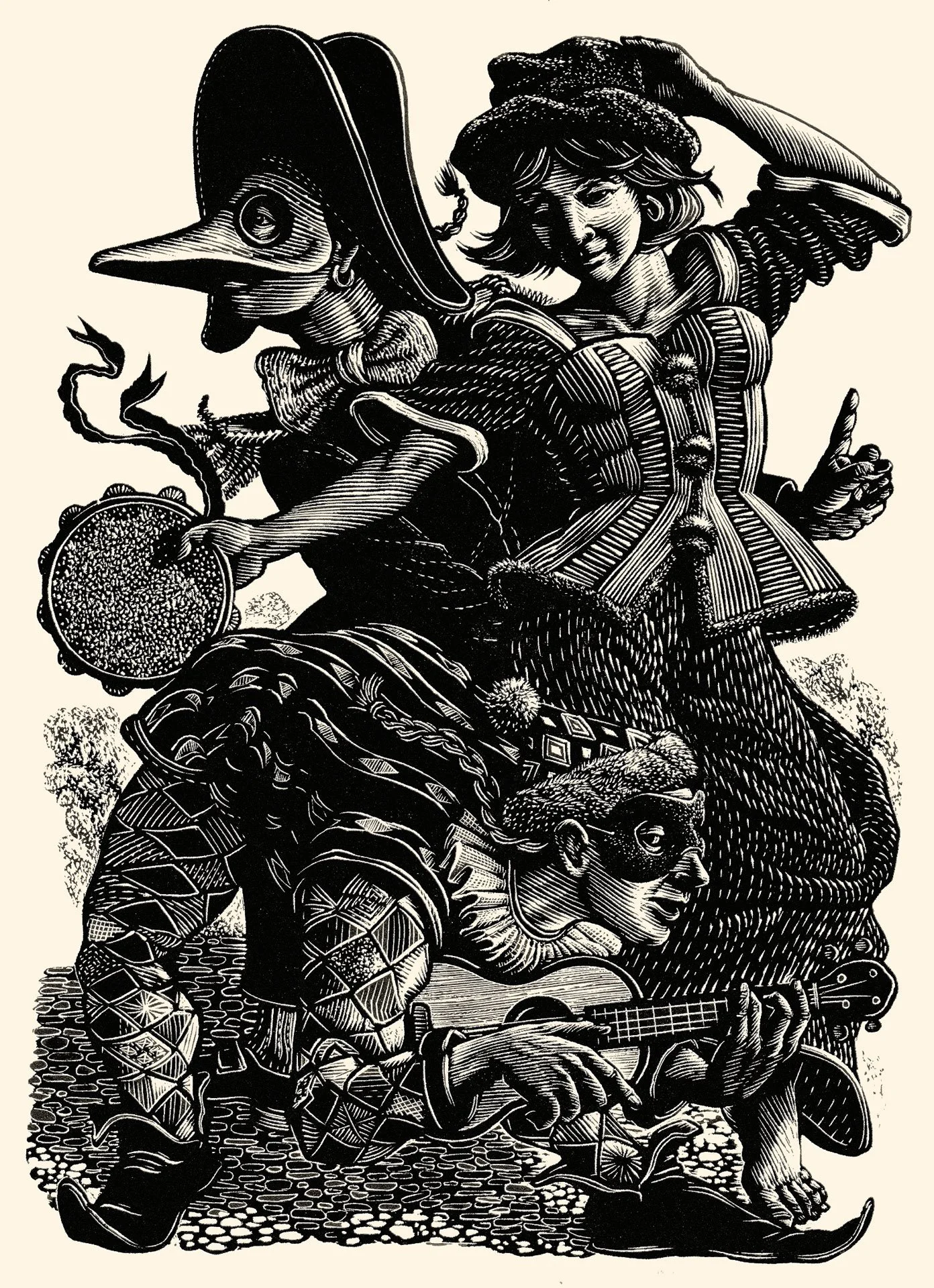 Commedeia dell'Arte Wood Engraving — Wesley Bates