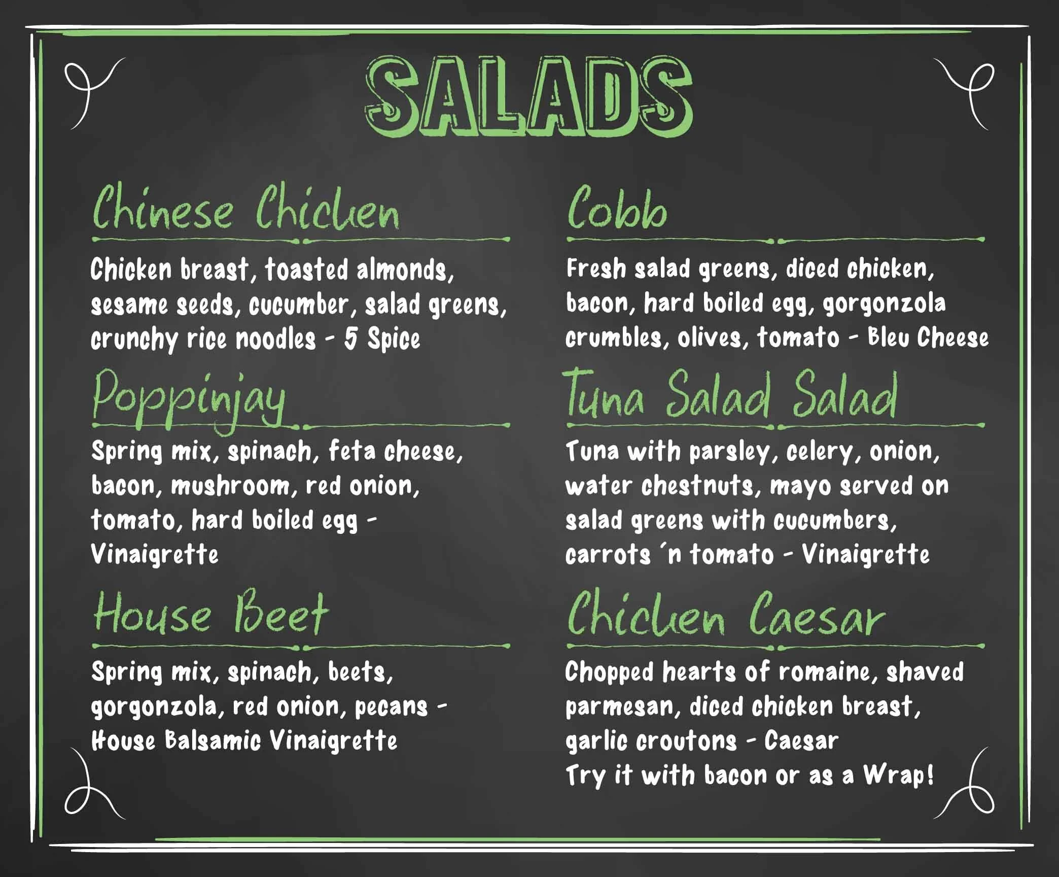 Lunch Menu — Poppinjay's Cafe