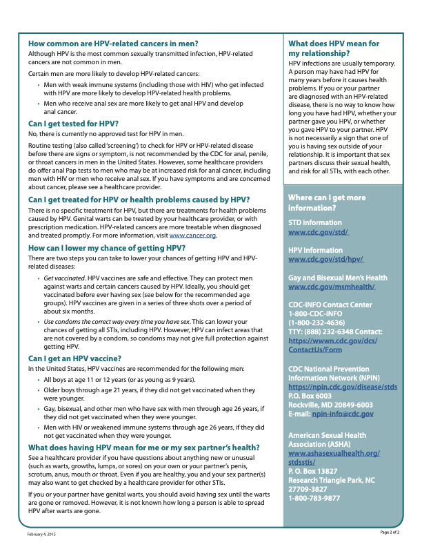 HPV and Men - CDC Fact Sheet (CDC) — PASS Certified