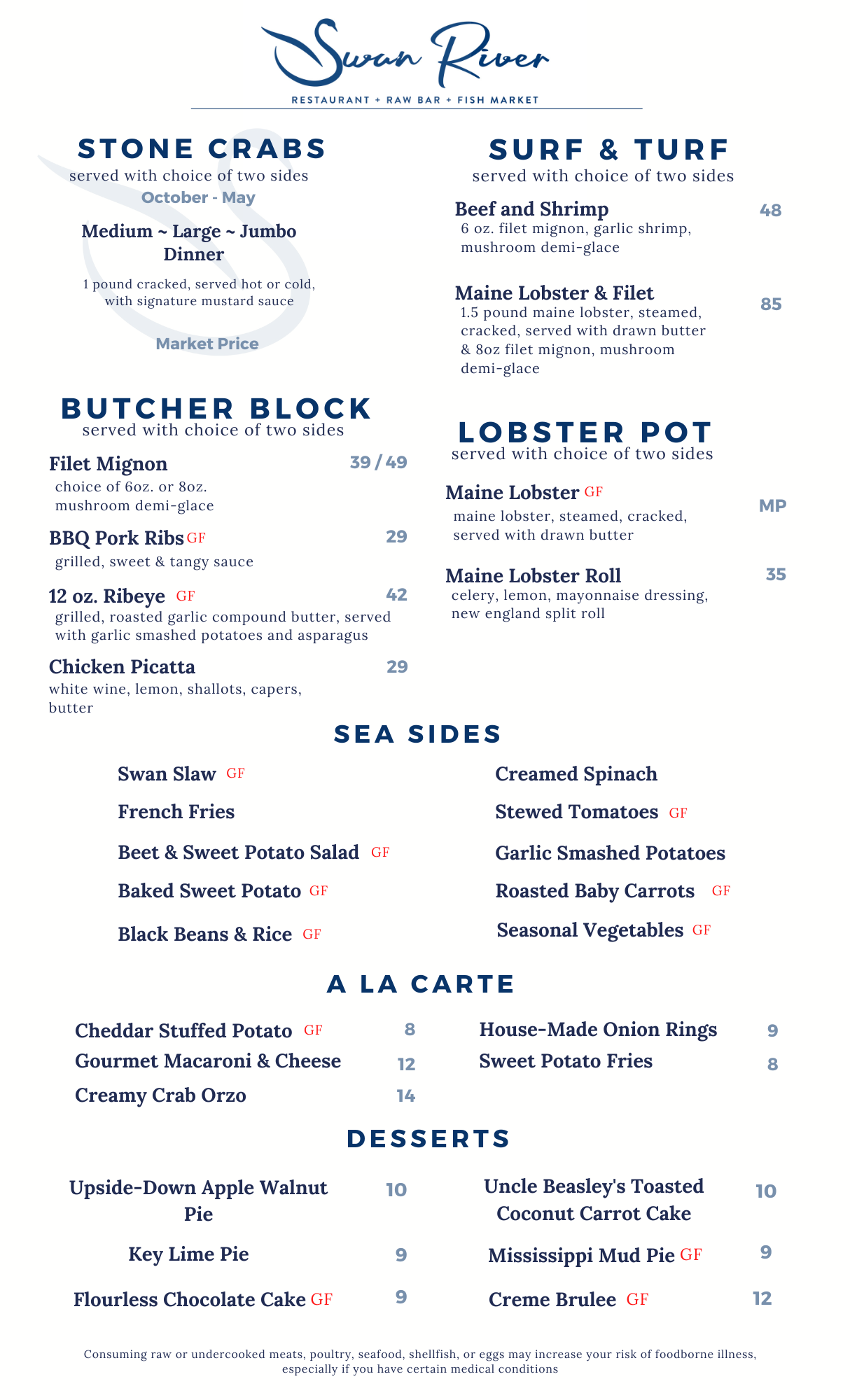 Dinner Menu — Swan River Seafood