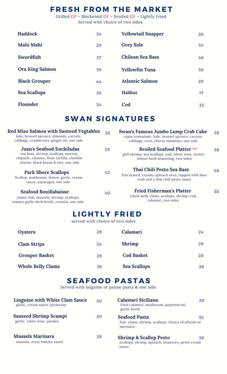 Dinner Menu — Swan River Seafood