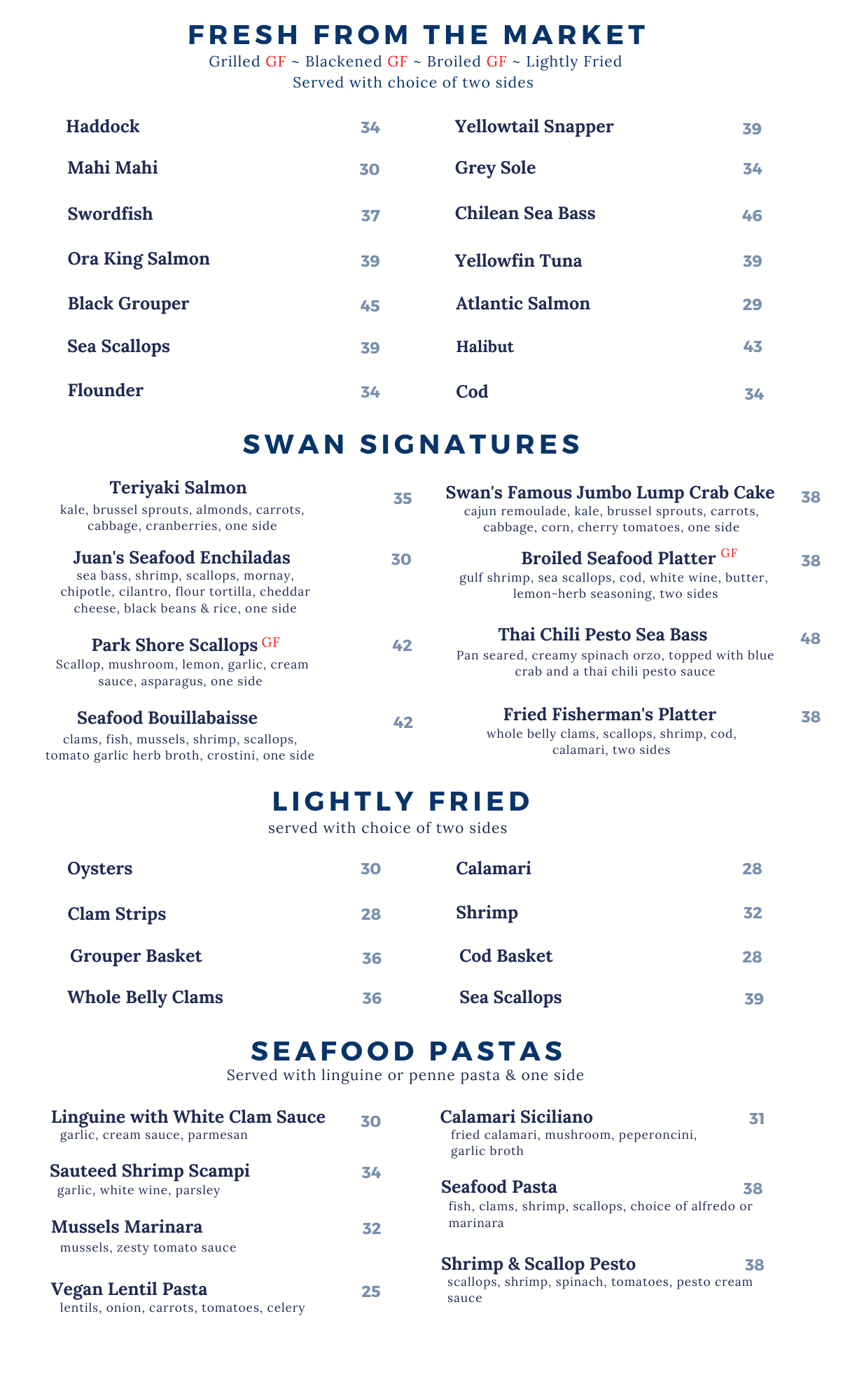 Dinner Menu — Swan River Seafood