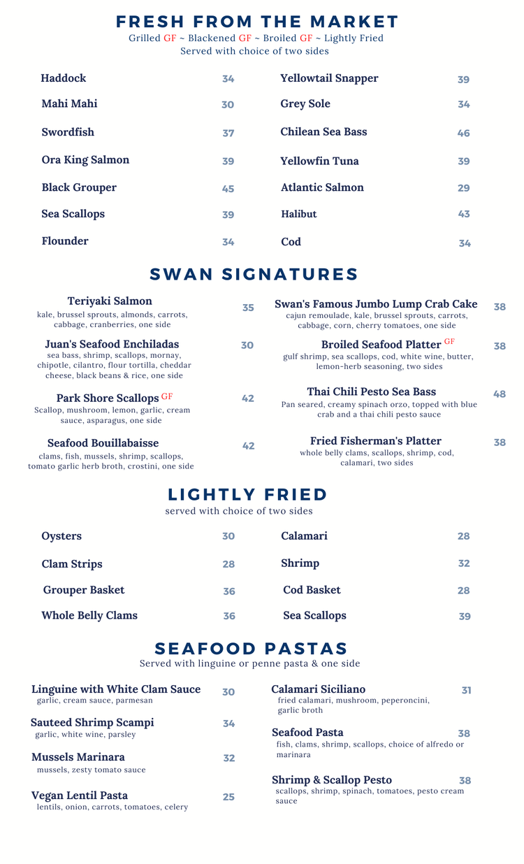 Dinner Menu — Swan River Seafood