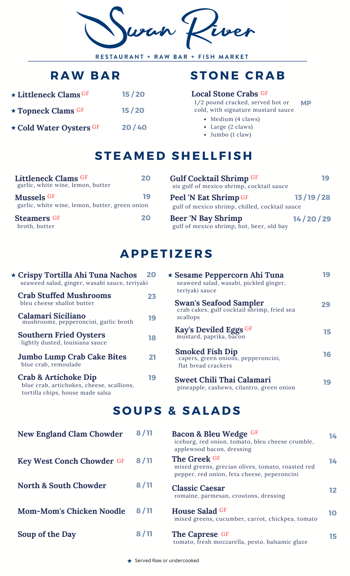 Dinner Menu — Swan River Seafood