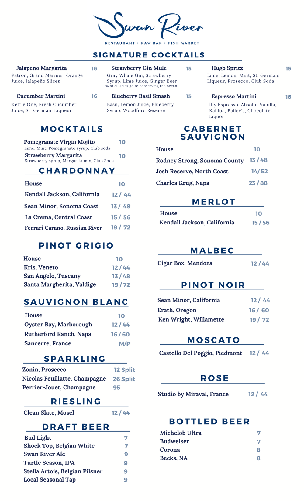 Dinner Menu — Swan River Seafood