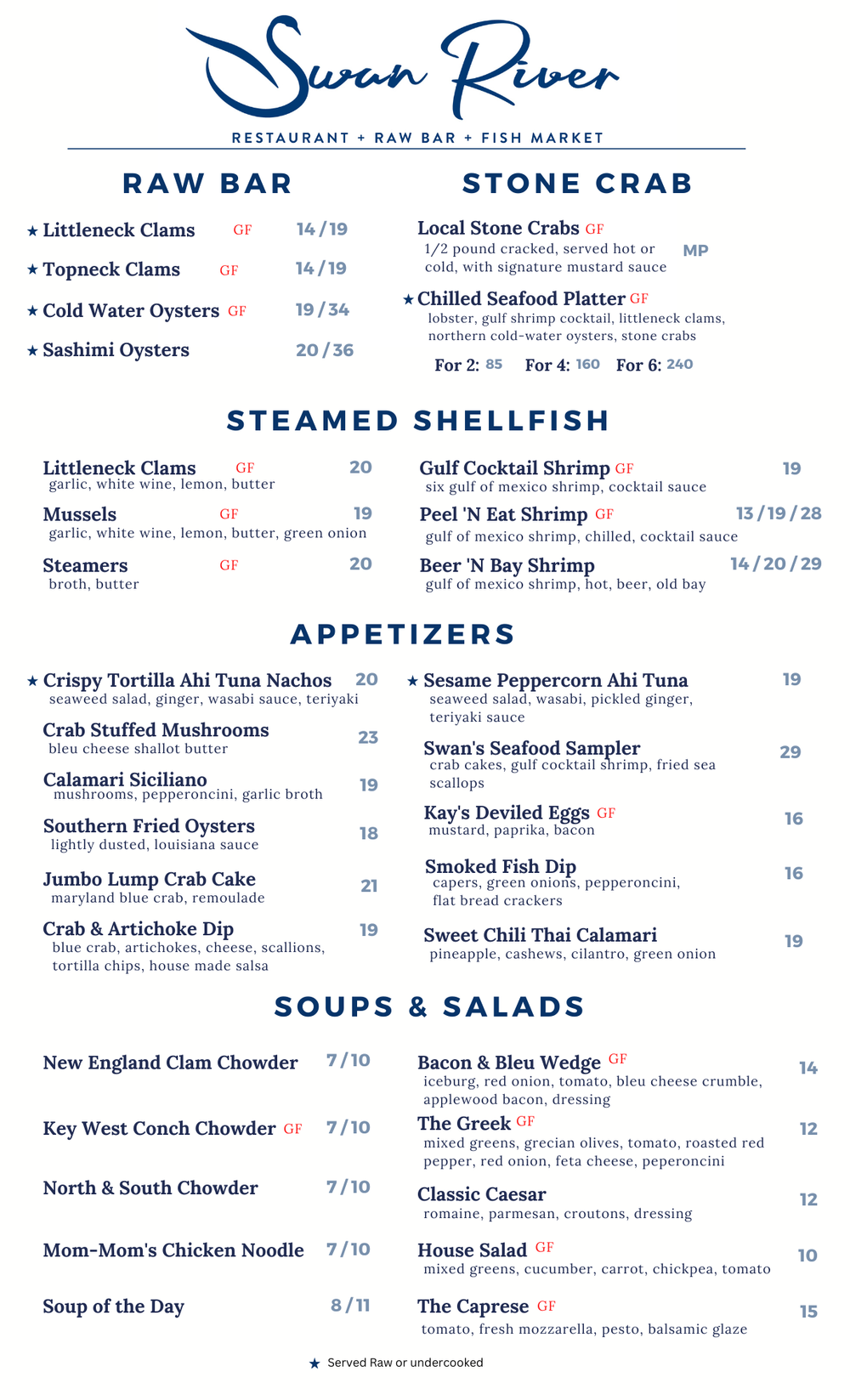 Dinner Menu — Swan River Seafood