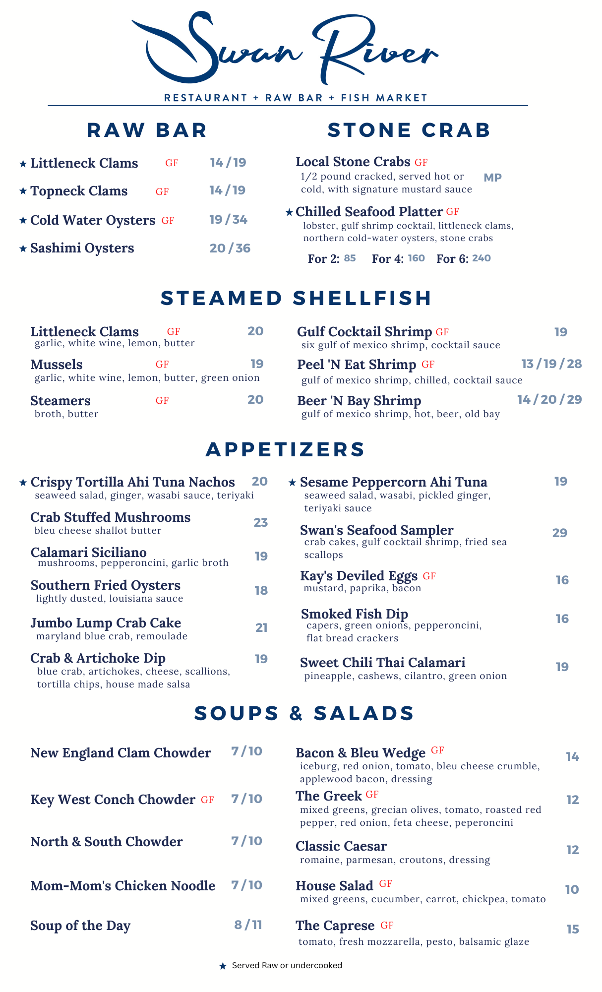Dinner Menu — Swan River Seafood