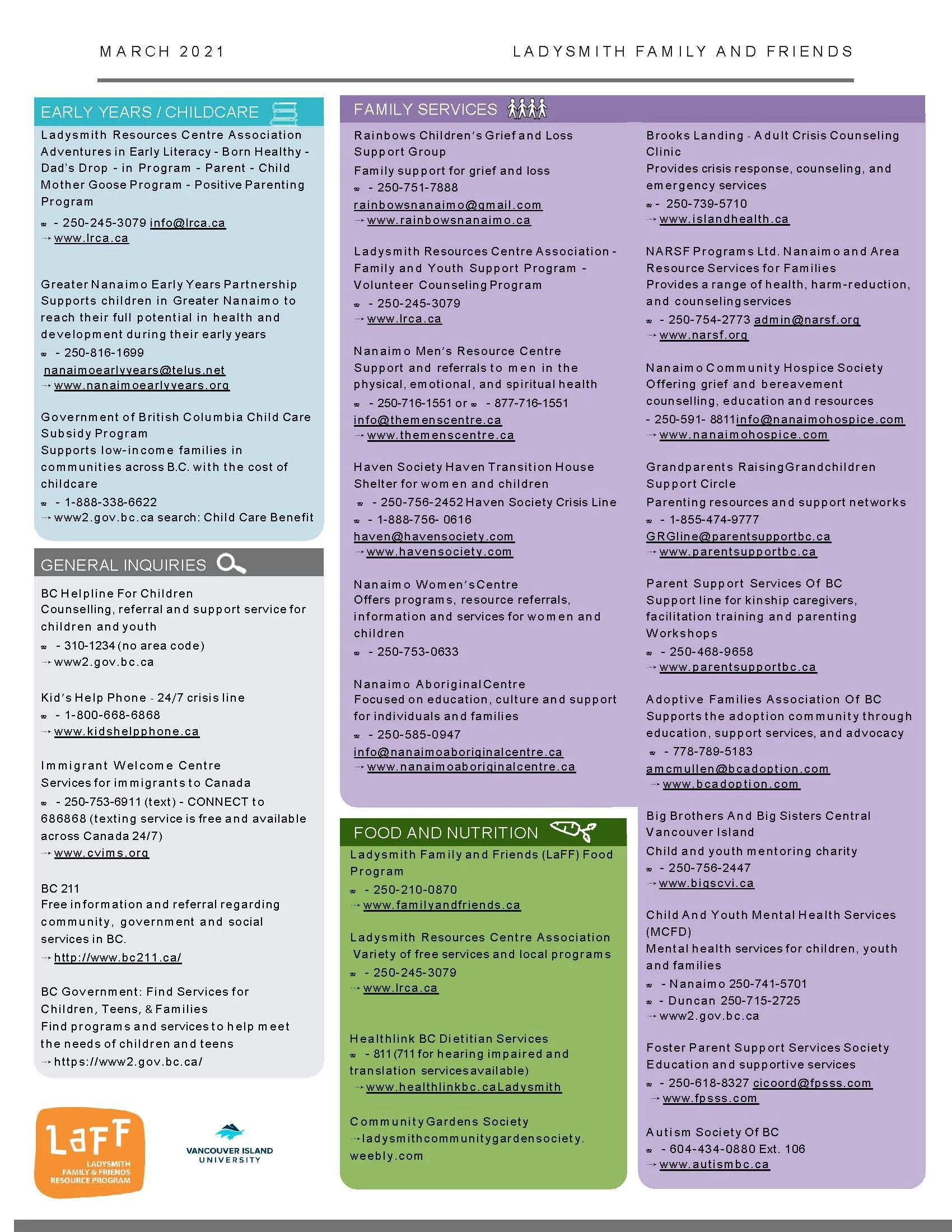 Resource Guide — Ladysmith Family and Friends