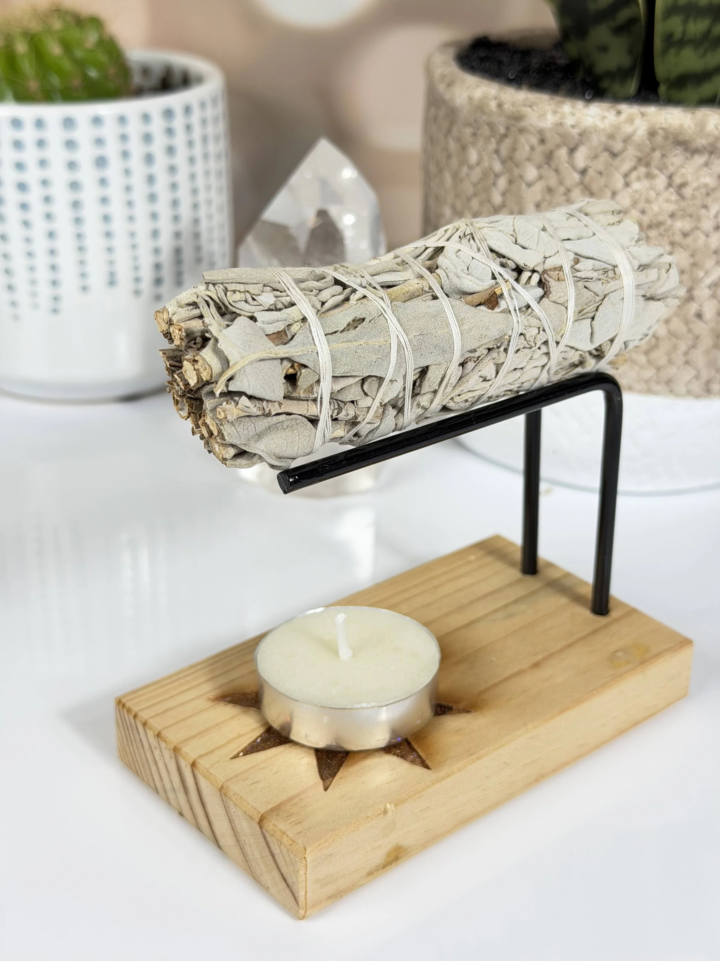 Handcrafted Wooden 8 Sided Star / Sun Sage Burner with Tea Light for ...