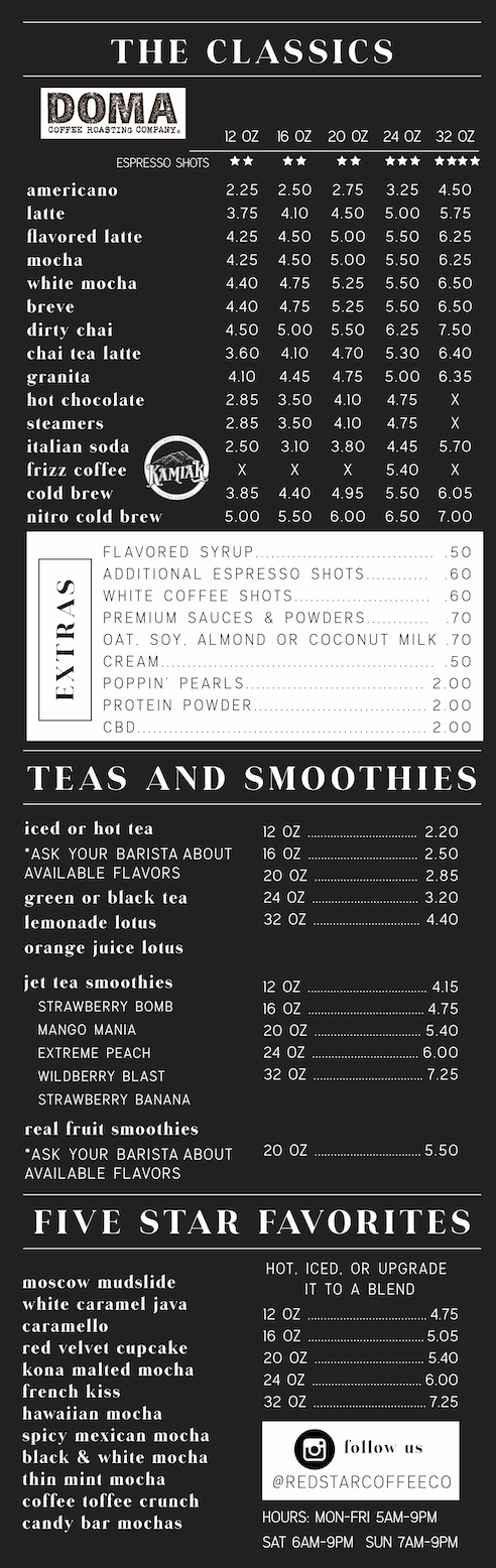 Menu — Red Star Coffee Company
