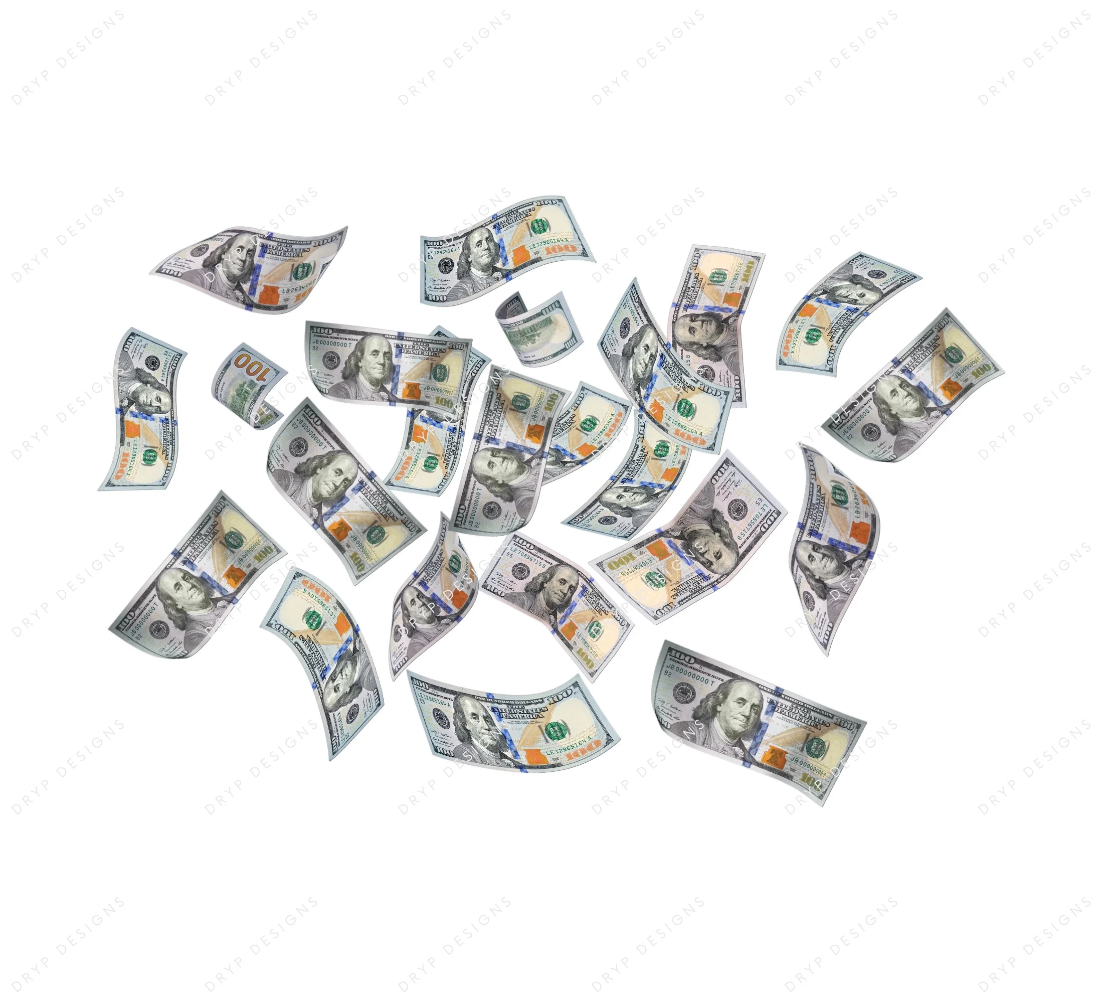 Raining 100 Dollar Bills Falling Money PNG — drypdesigns