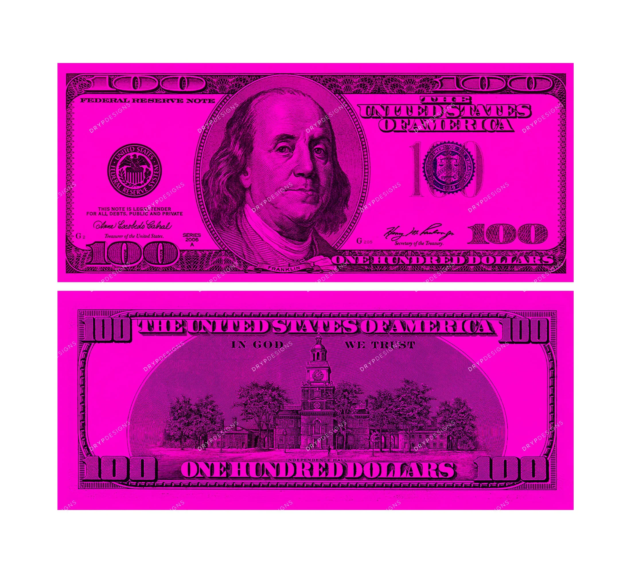 Single Falling 100 Dollar Bill Pink Money PNG — drypdesigns