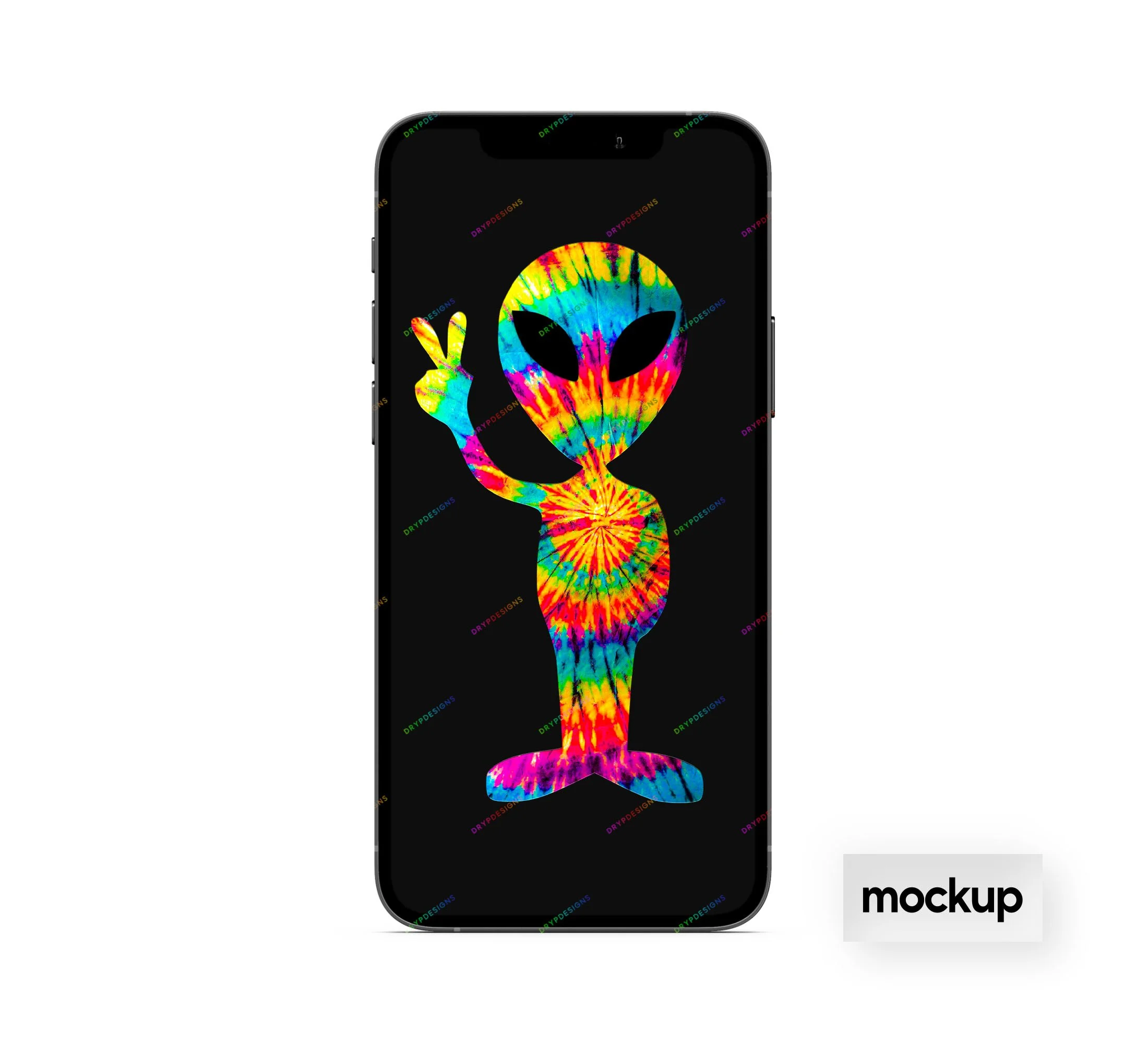 Peacin' Tiedye Alien Man PNG Graphic — drypdesigns