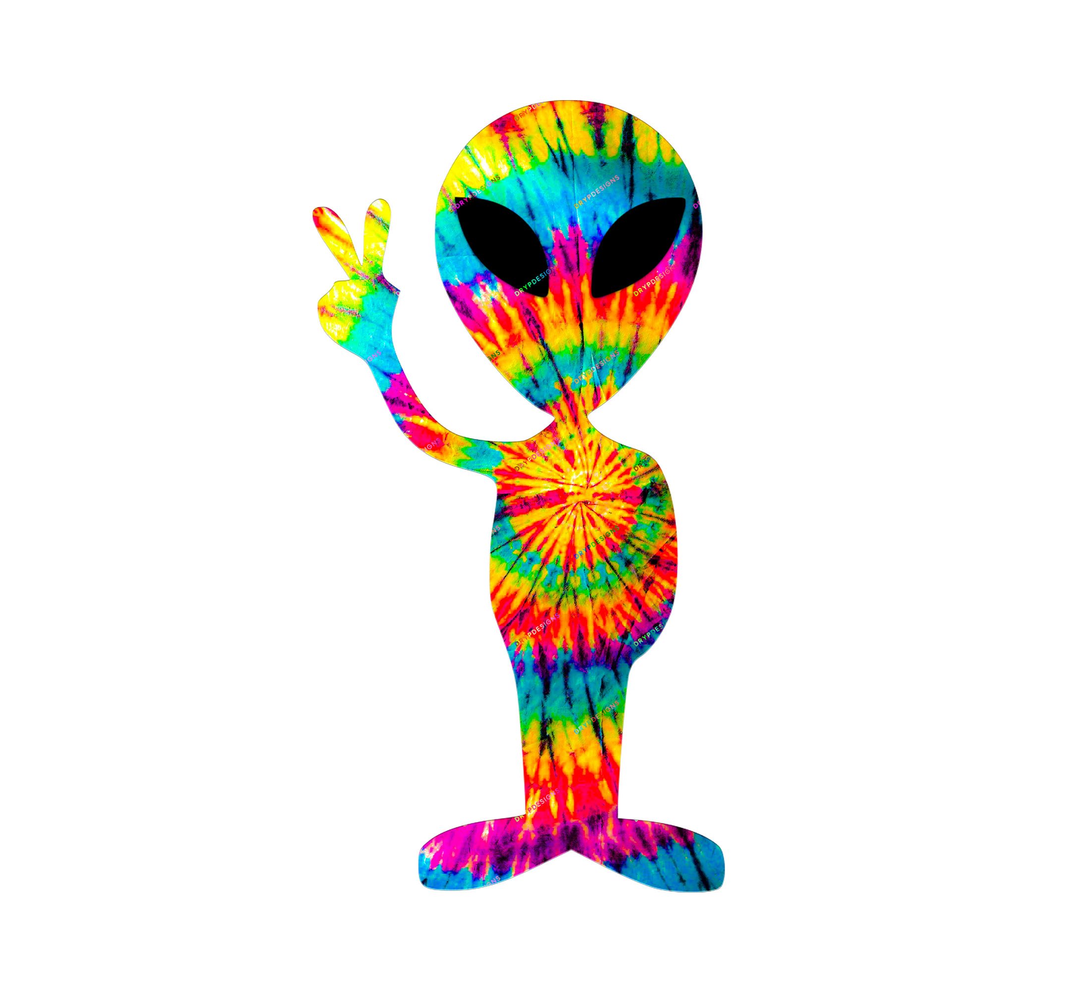 Peacin' Tiedye Alien Man PNG Graphic — drypdesigns