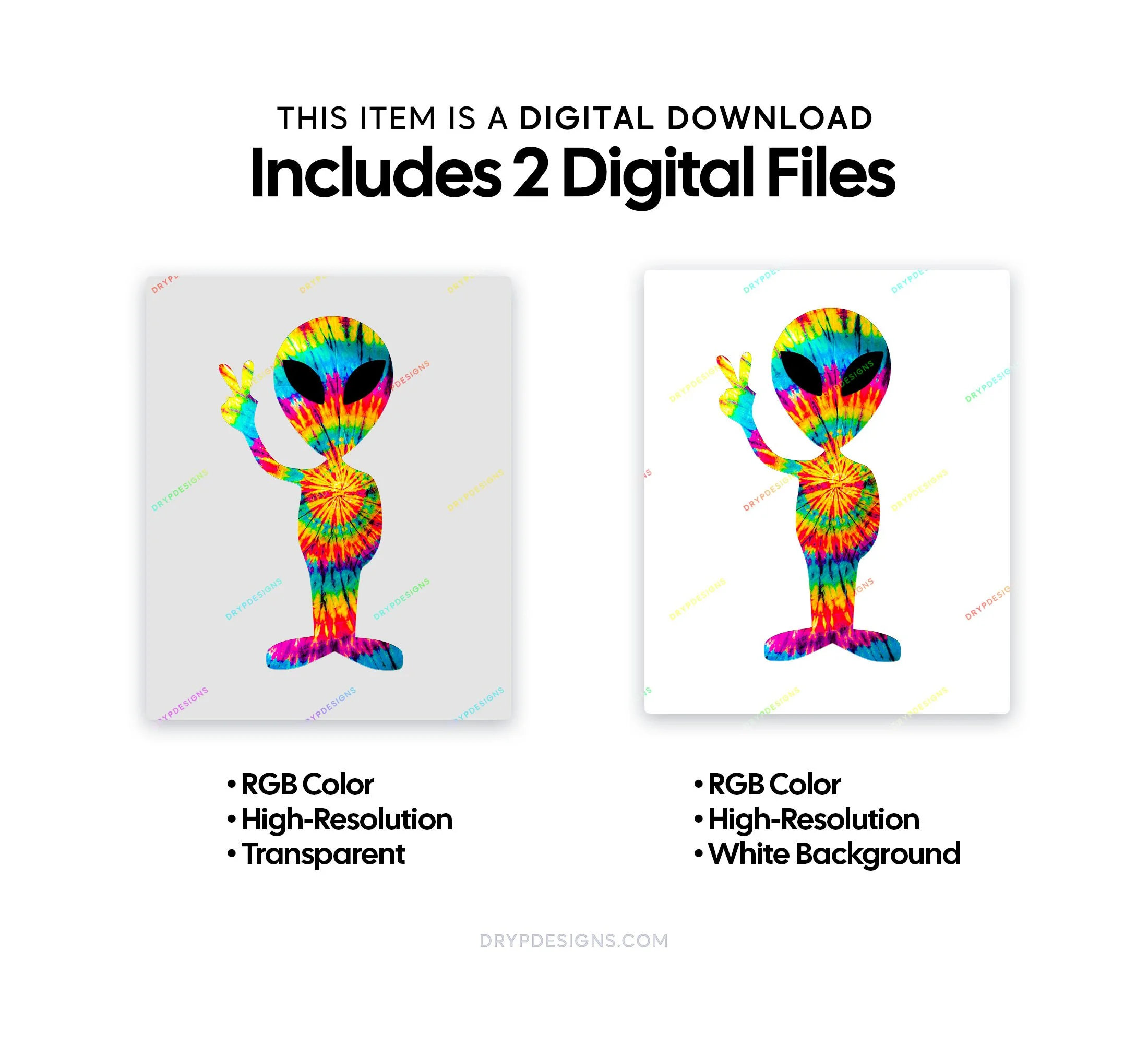 Peacin' Tiedye Alien Man PNG Graphic — drypdesigns