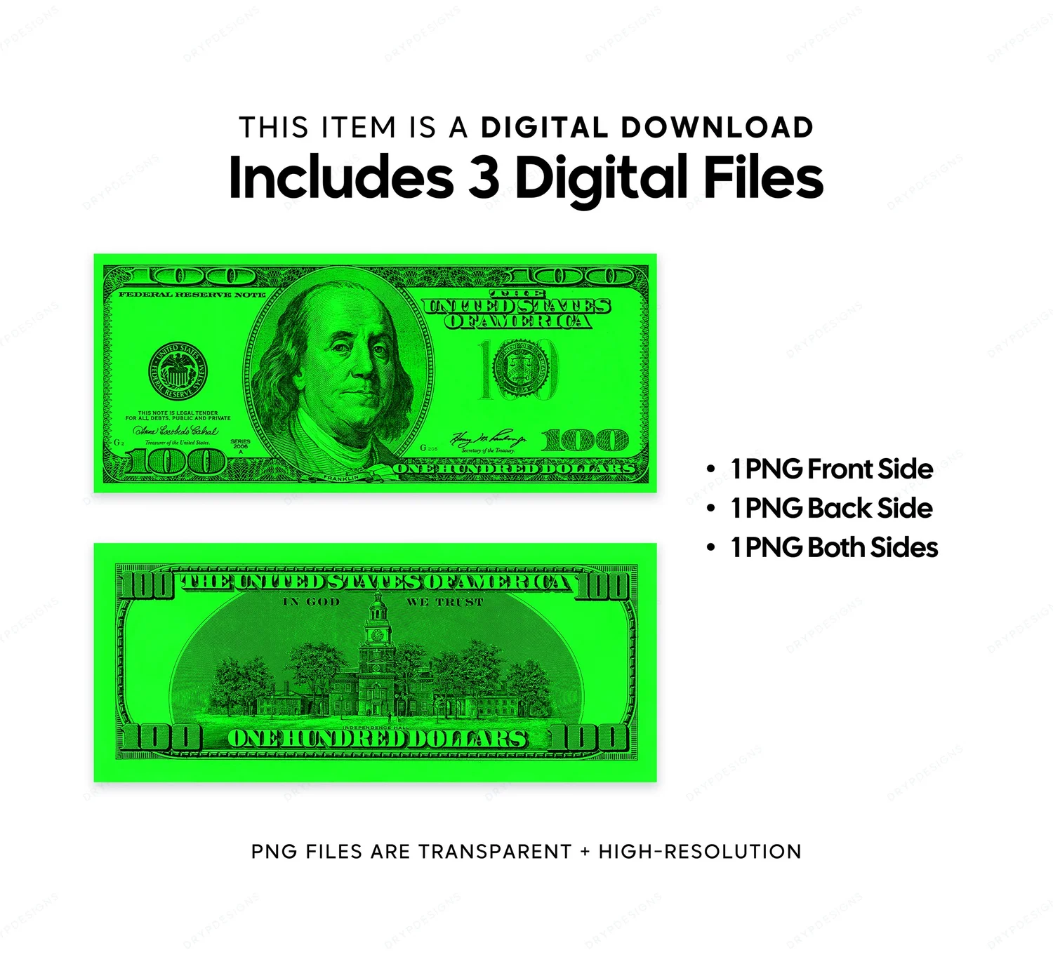 US 50 Dollar Bill Money PNG Graphic Banknote Front Back — drypdesigns