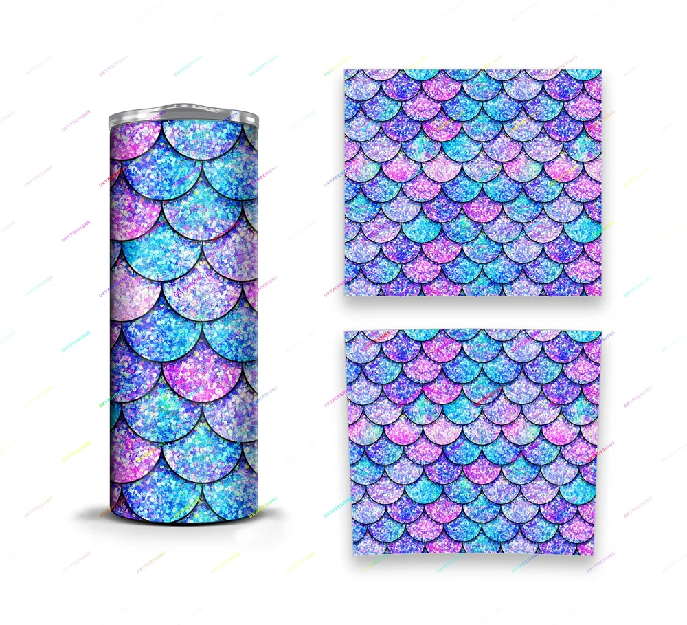 Gold Glitter Mermaid Scales Tumbler Wrap PNG — drypdesigns