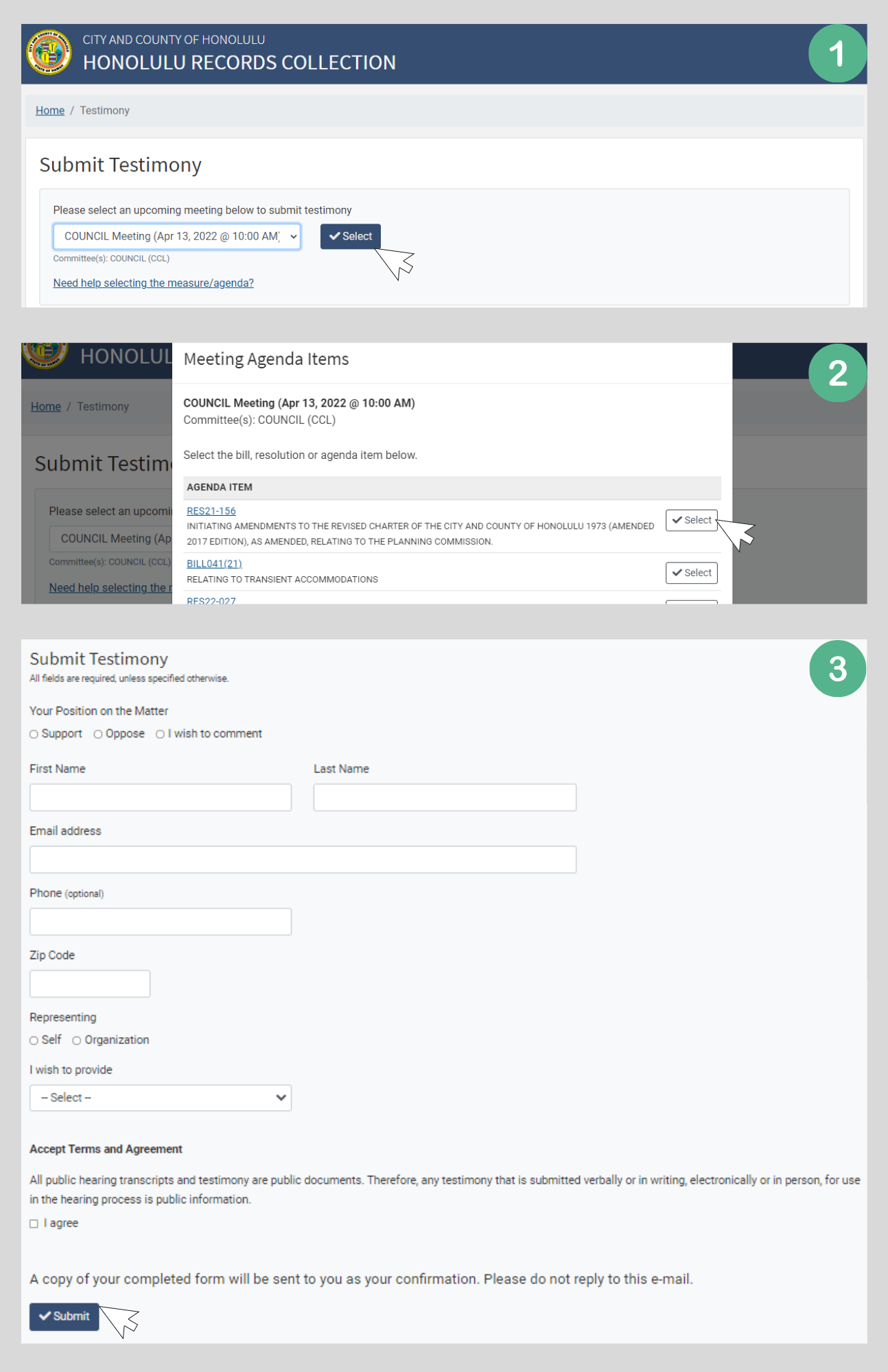 Submit Testimony — Honolulu City Council