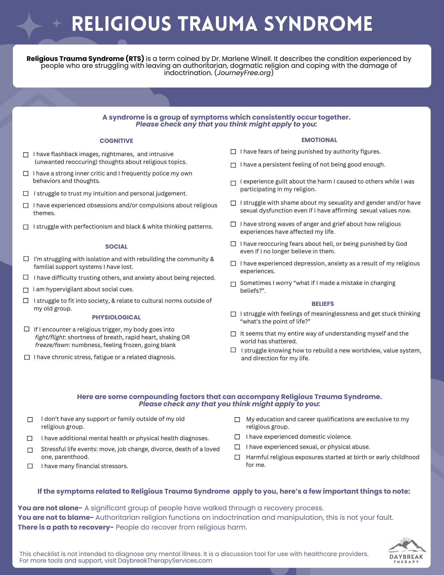 Religious Trauma Symptoms Checklist — Daybreak Therapy