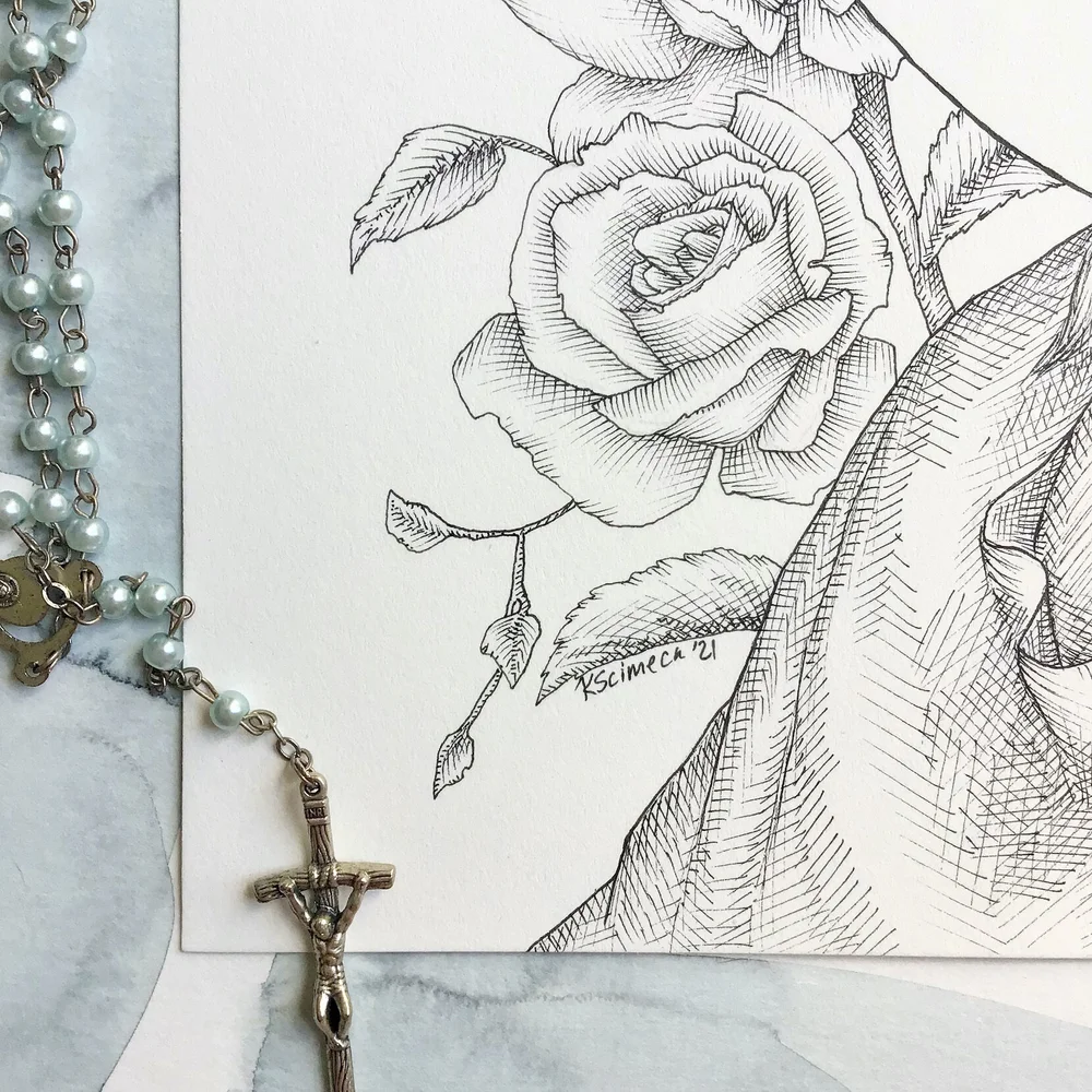 Rosary Drawings With Roses