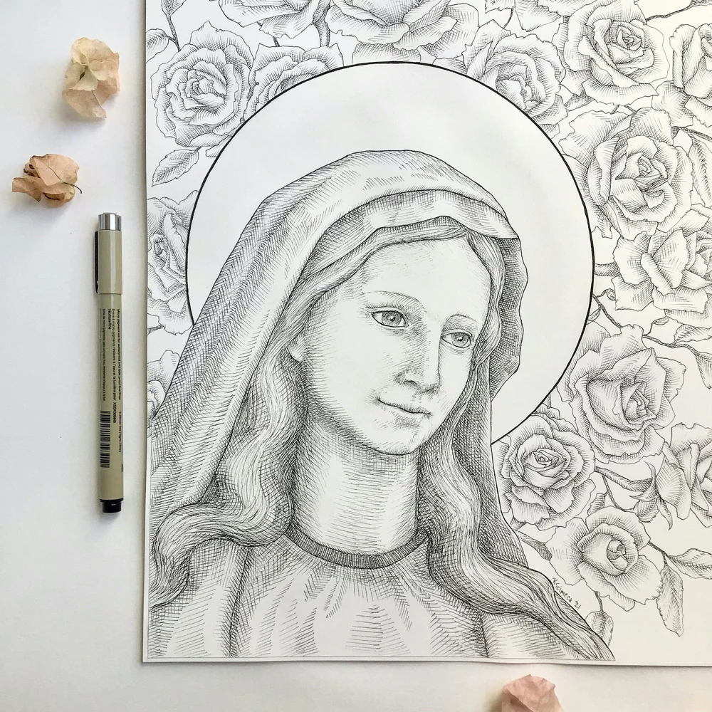 Virgin Mary Drawings In Pencil