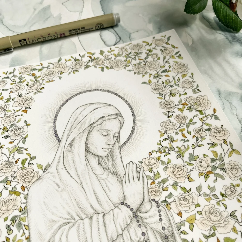 Ladies Hand With Rosary Drawings