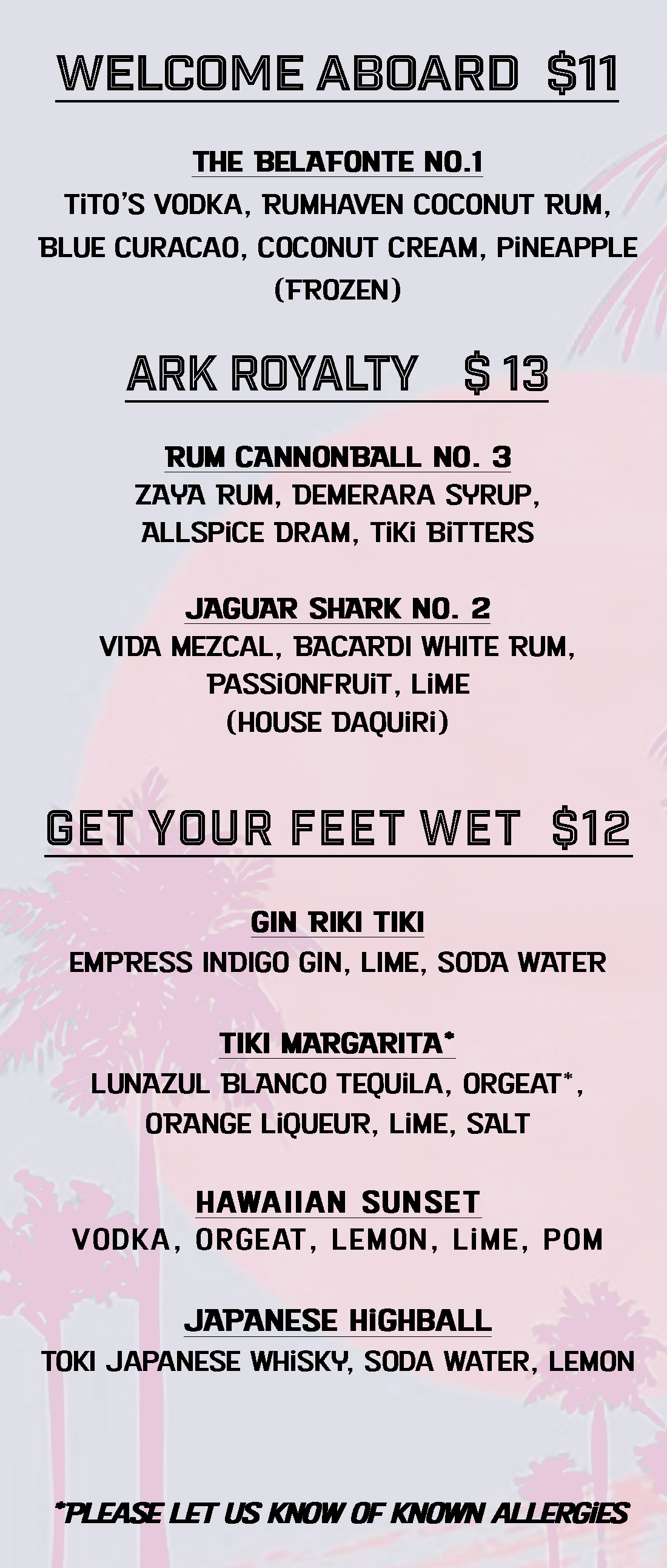 MENU — THE ARK ROYAL