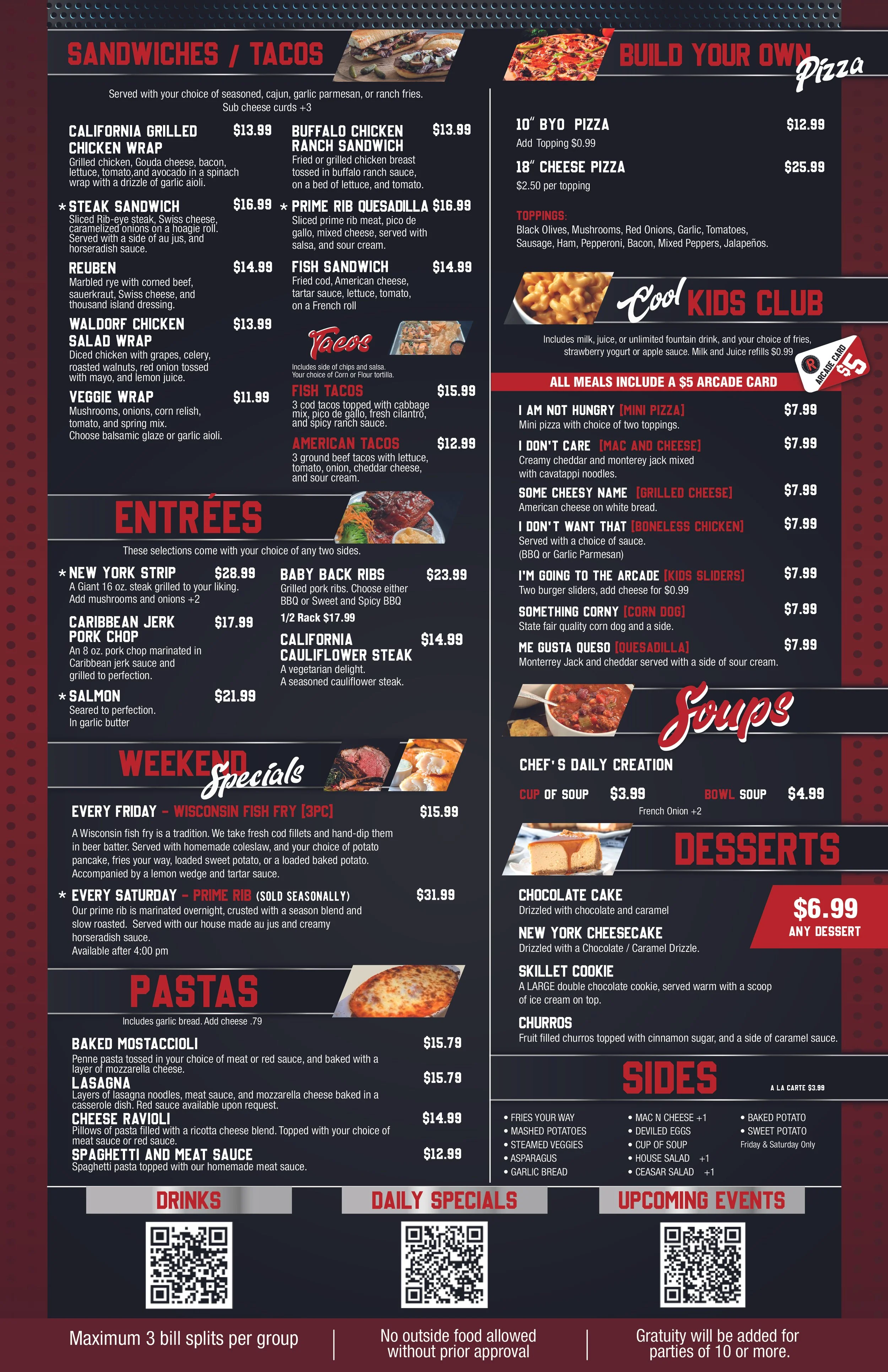 Lunch & Dinner Menu | Reunion Restaurant - Eat, Drink, PLAY!