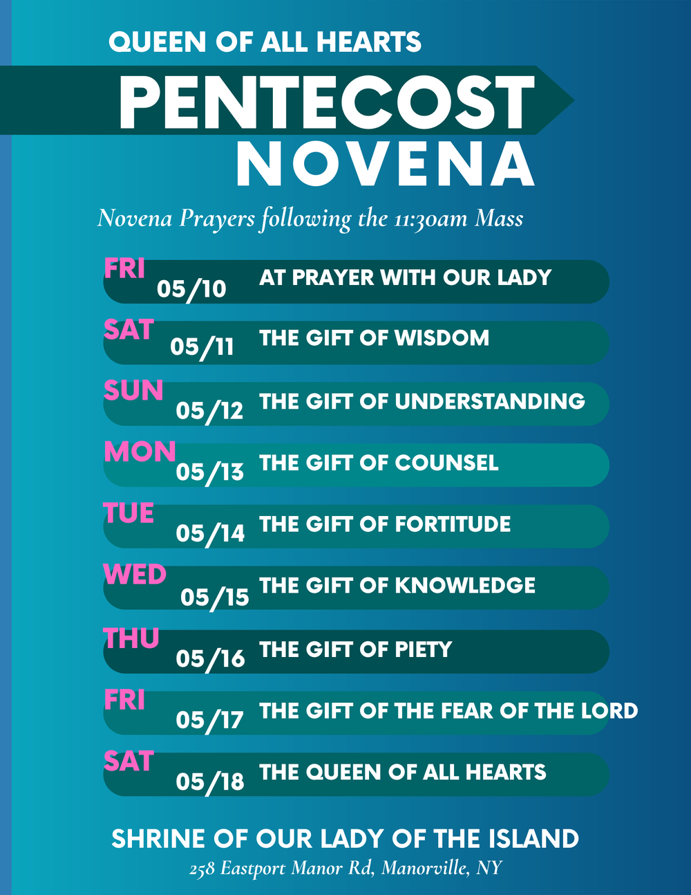 Pentecost Novena — Shrine of Our Lady of the Island