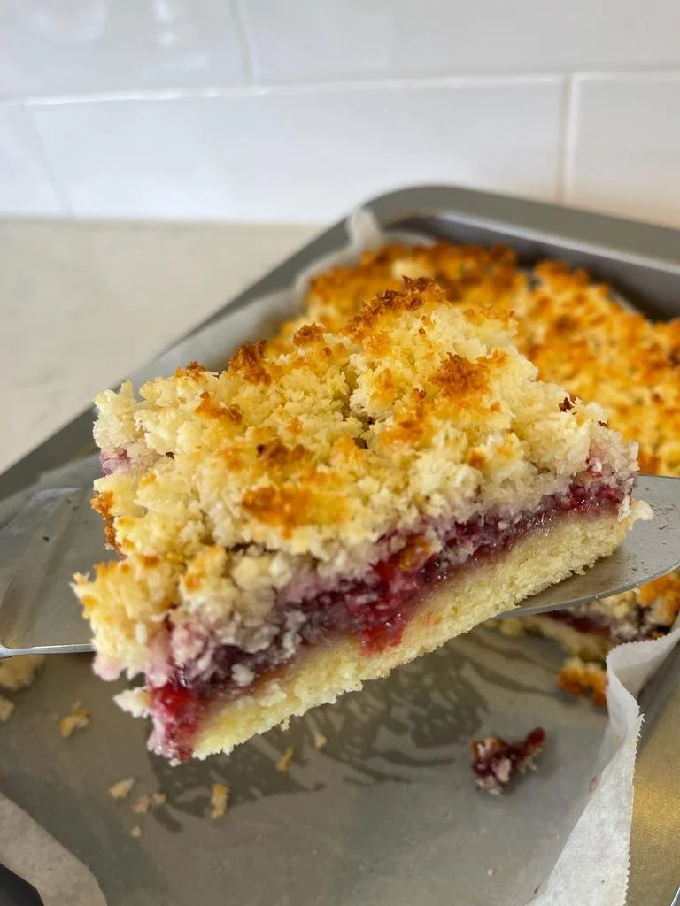 Raspberry & Coconut Slice — Cooking With Danie
