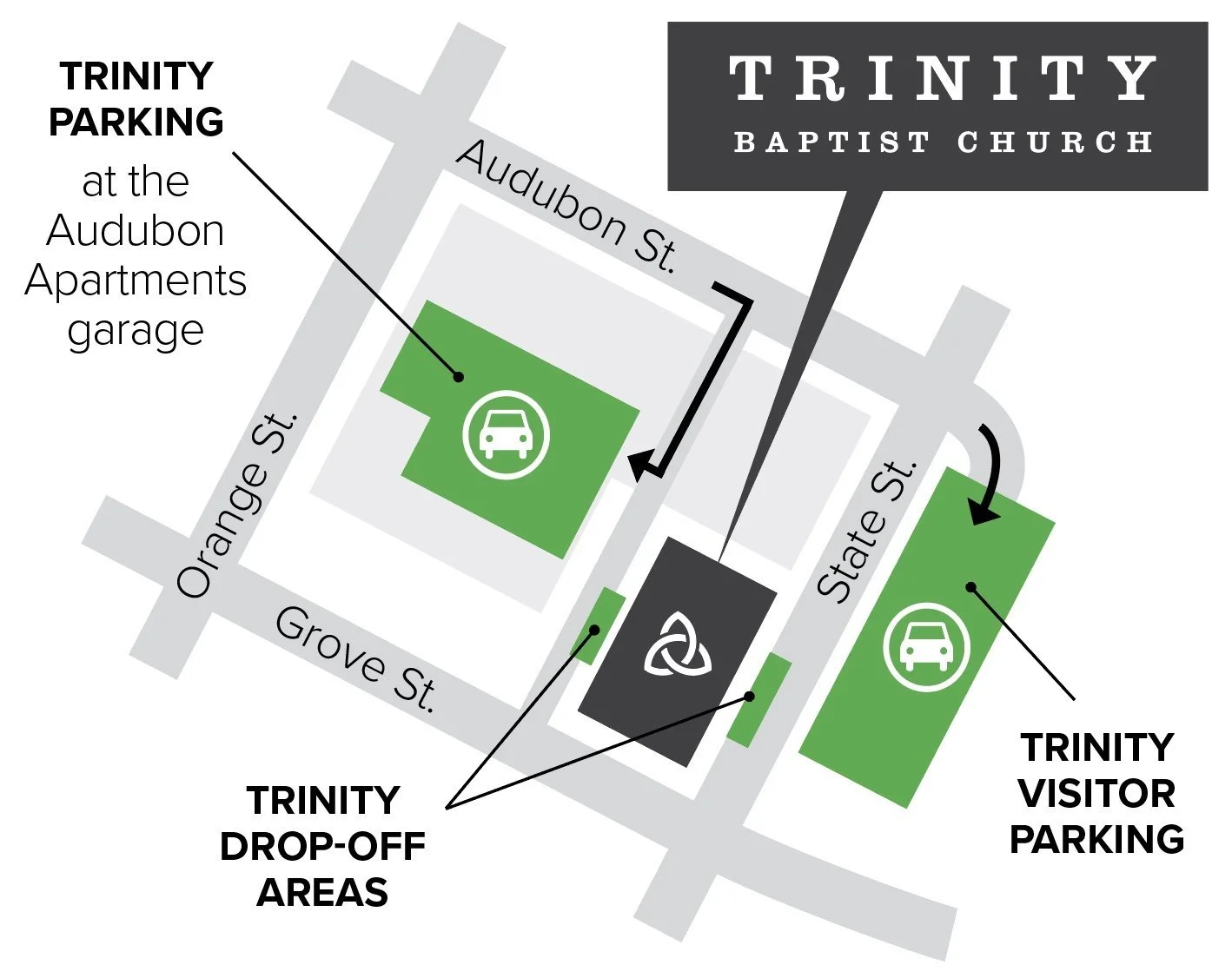 Times, Location & Parking — Trinity