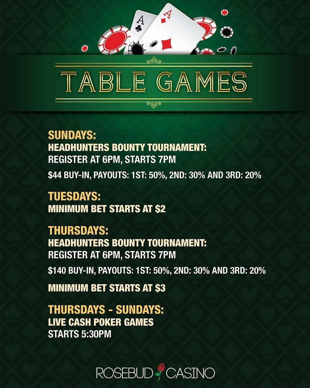 February Table Game Promotions — Rosebud Casino
