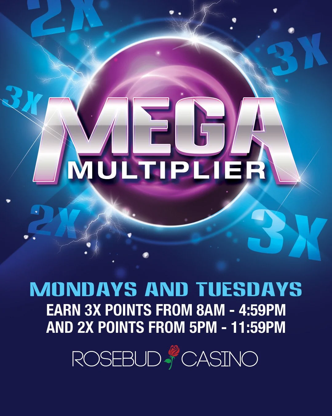 Mega Multiplier Mondays & Tuesdays — Rosebud Casino