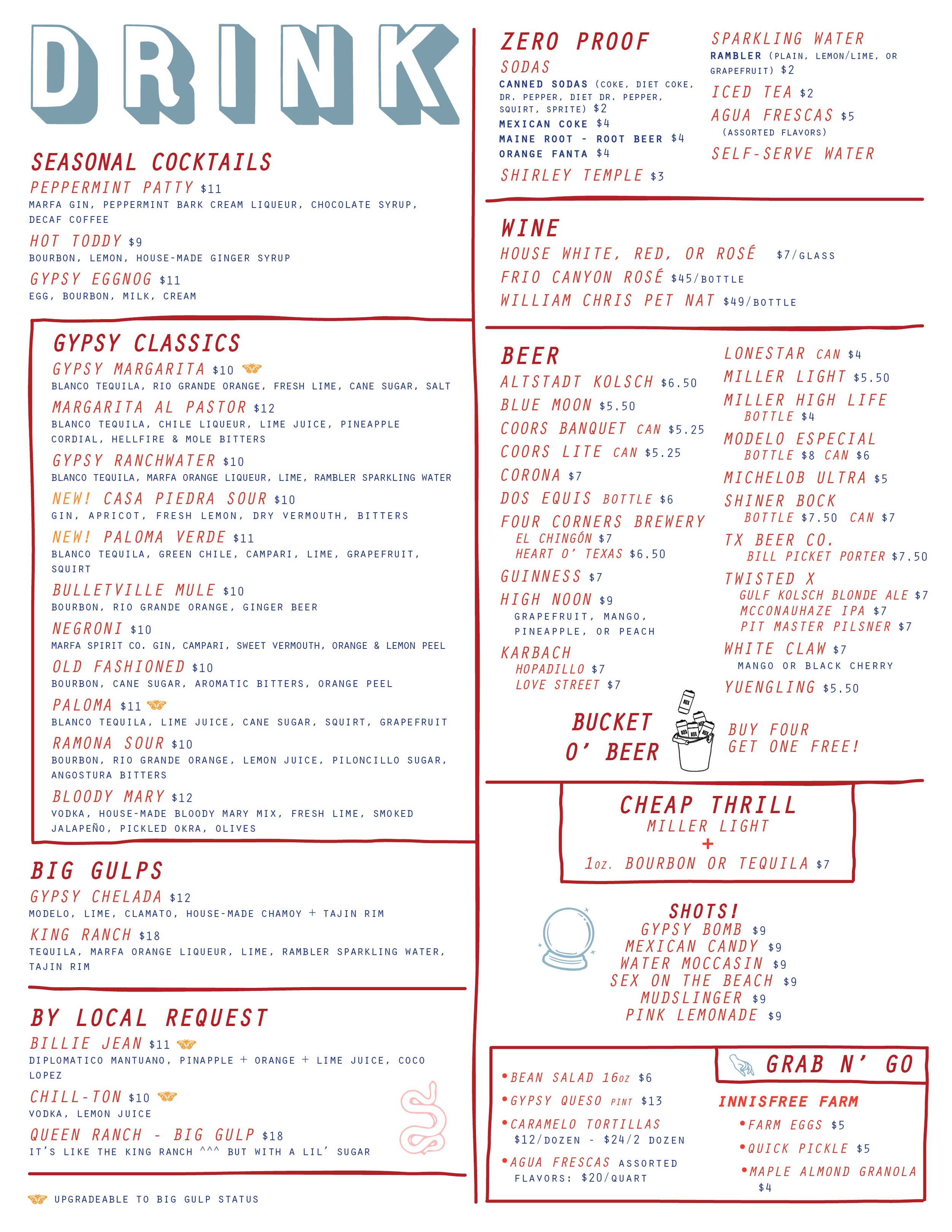 Menu — Gypsy Sally's