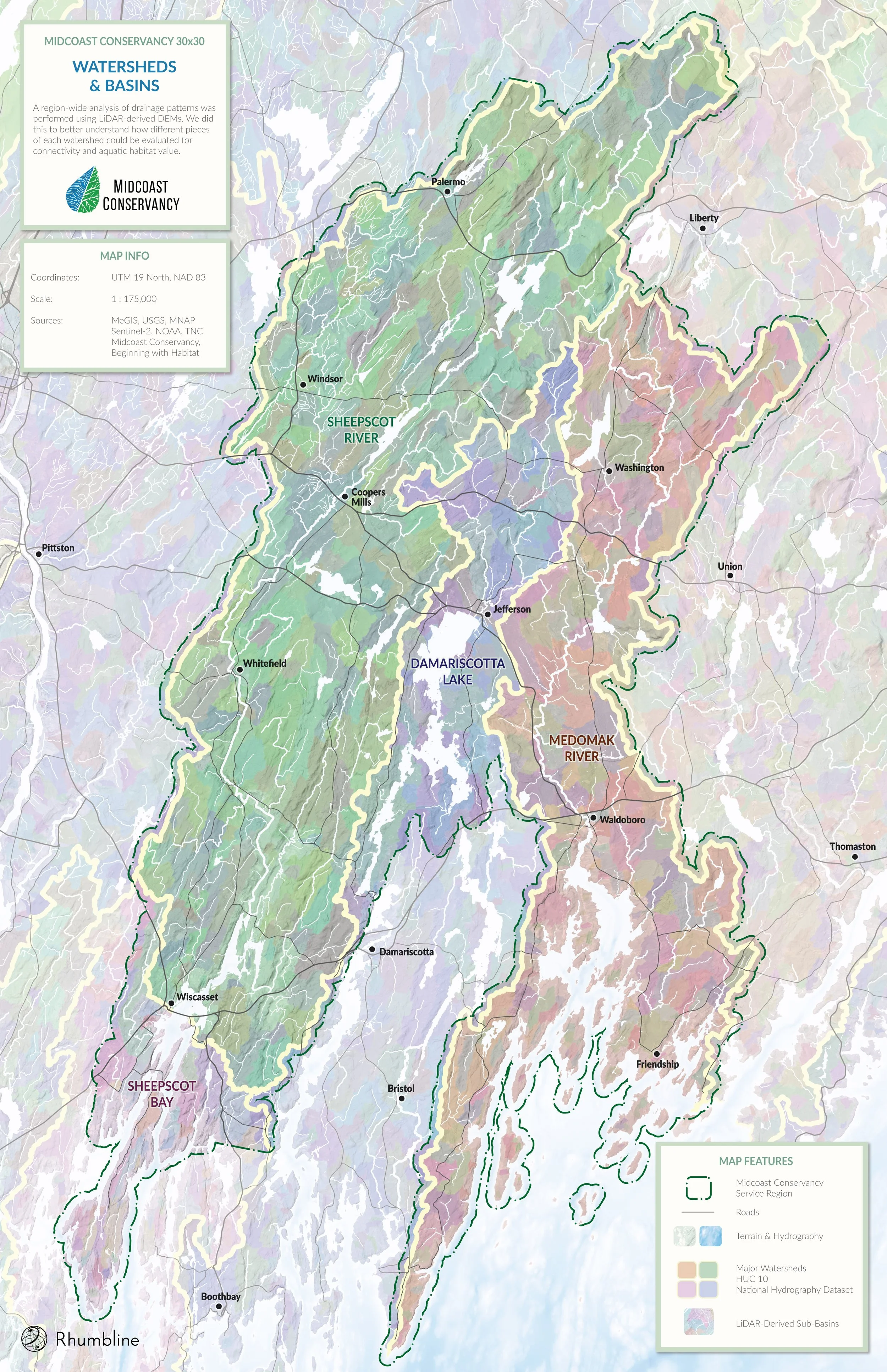 Map 2: Watersheds & Basins — Midcoast Conservancy