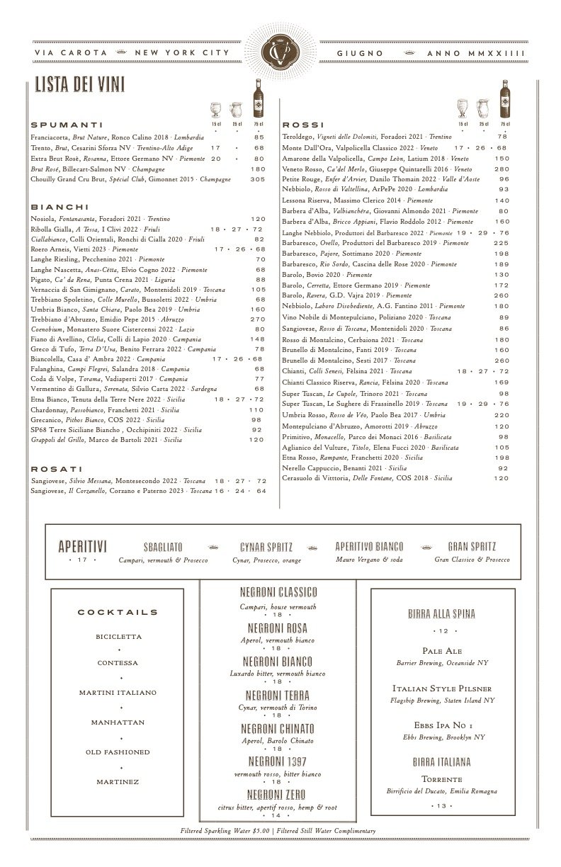 Menu — Via Carota