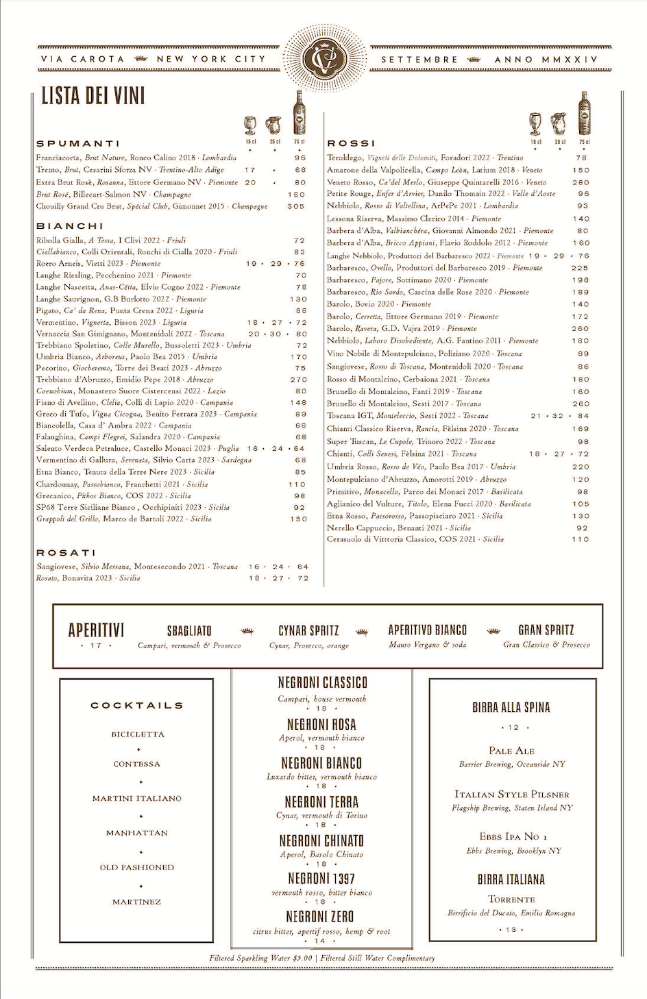 Menu — Via Carota