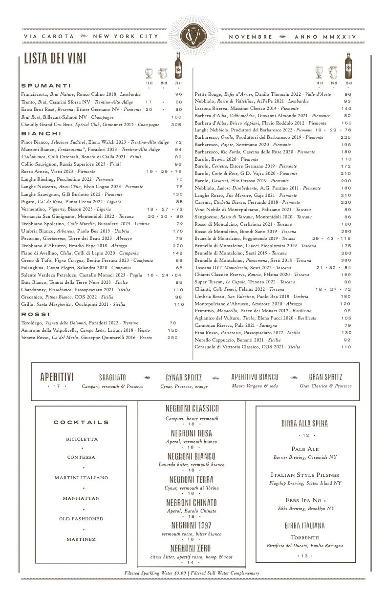 Menu — Via Carota