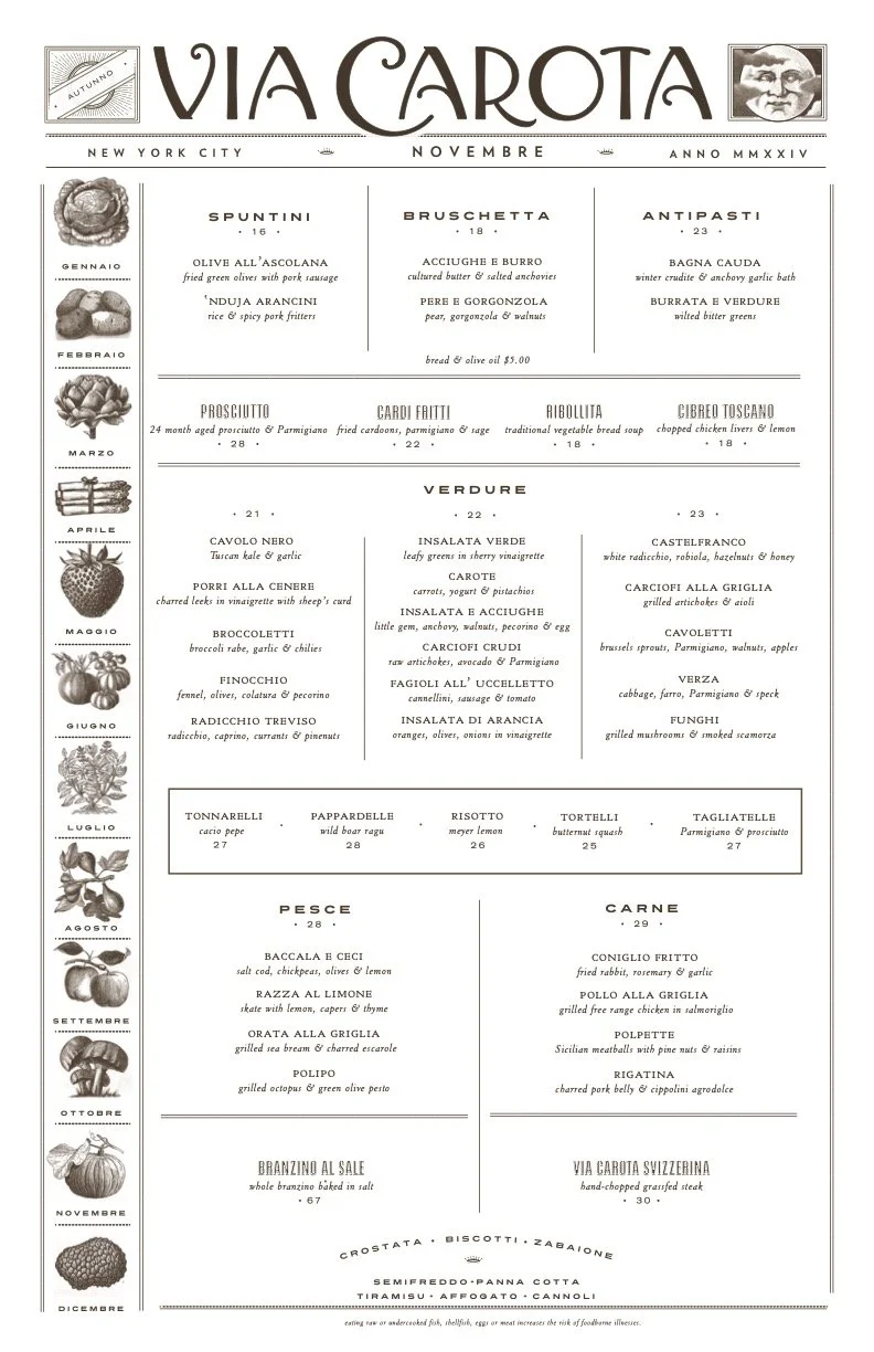 Menu — Via Carota
