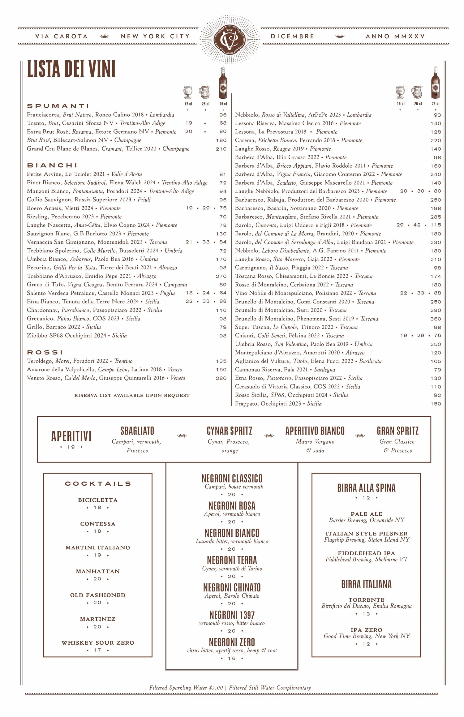 Menu — Via Carota