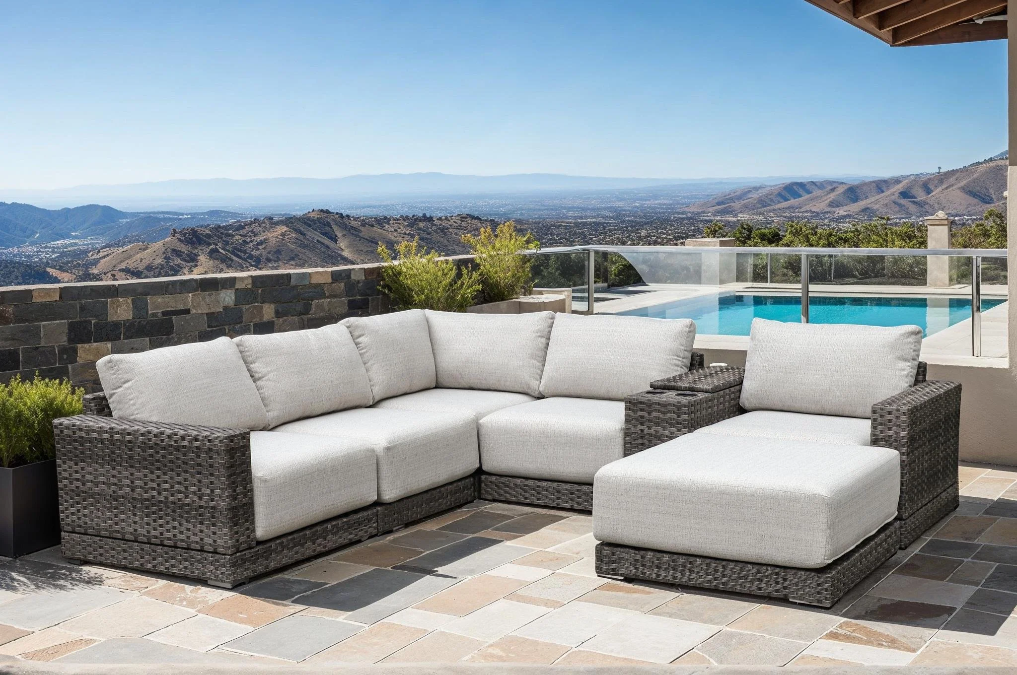 Malibu 7-piece Patio wicker Modular Sofa Sectional with Ottoman ...