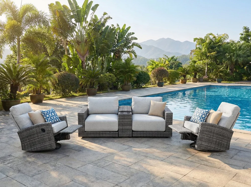 Malibu II 5-piece Patio Wicker Modular Console Loveseat Set — Outdoor ...