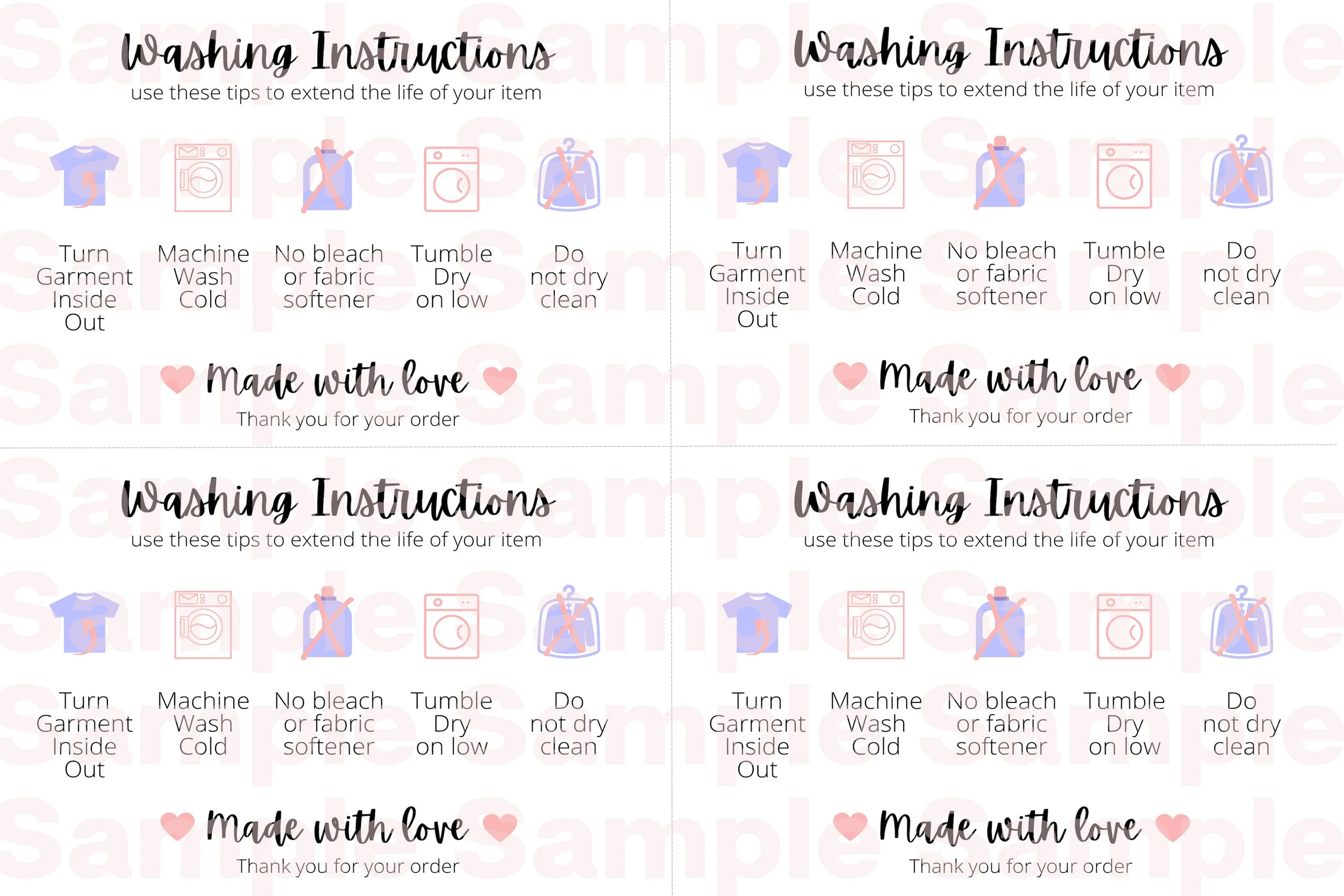 Editable Washing Instructions Card with Illustrations — Vinyl Decal School