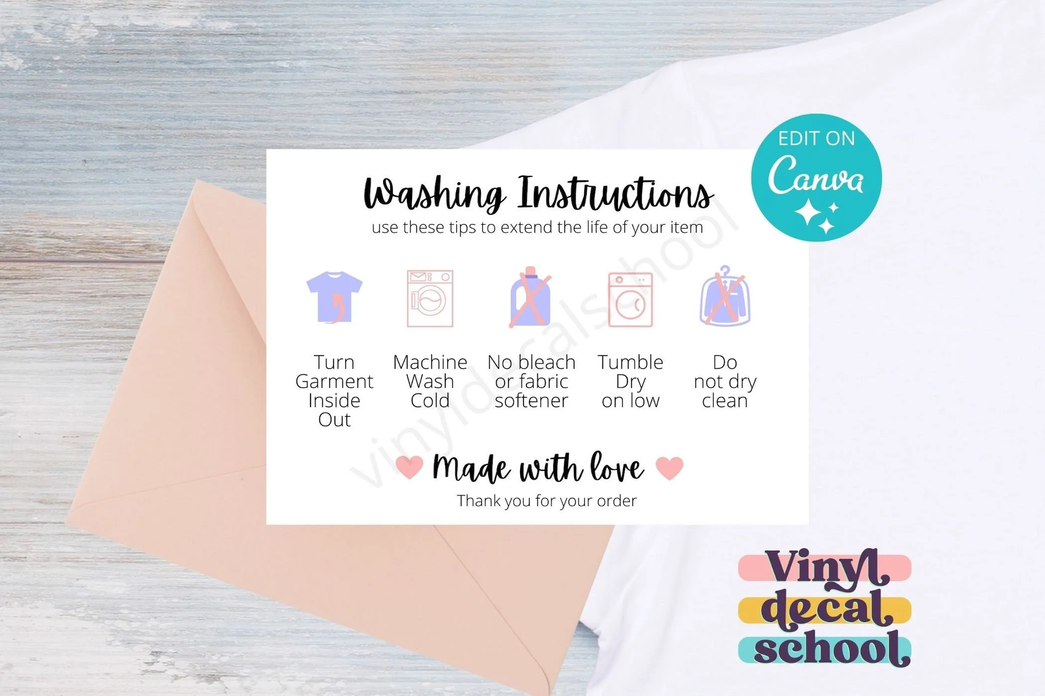 Washing Instructions Printable Card With Illustrations — Vinyl Decal School
