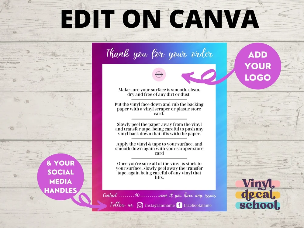 Printable & Editable Boho Style Vinyl Instructions Card — Vinyl Decal ...