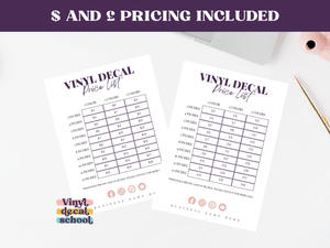 Editable Iron On Vinyl Shirts Pricing List — Vinyl Decal School