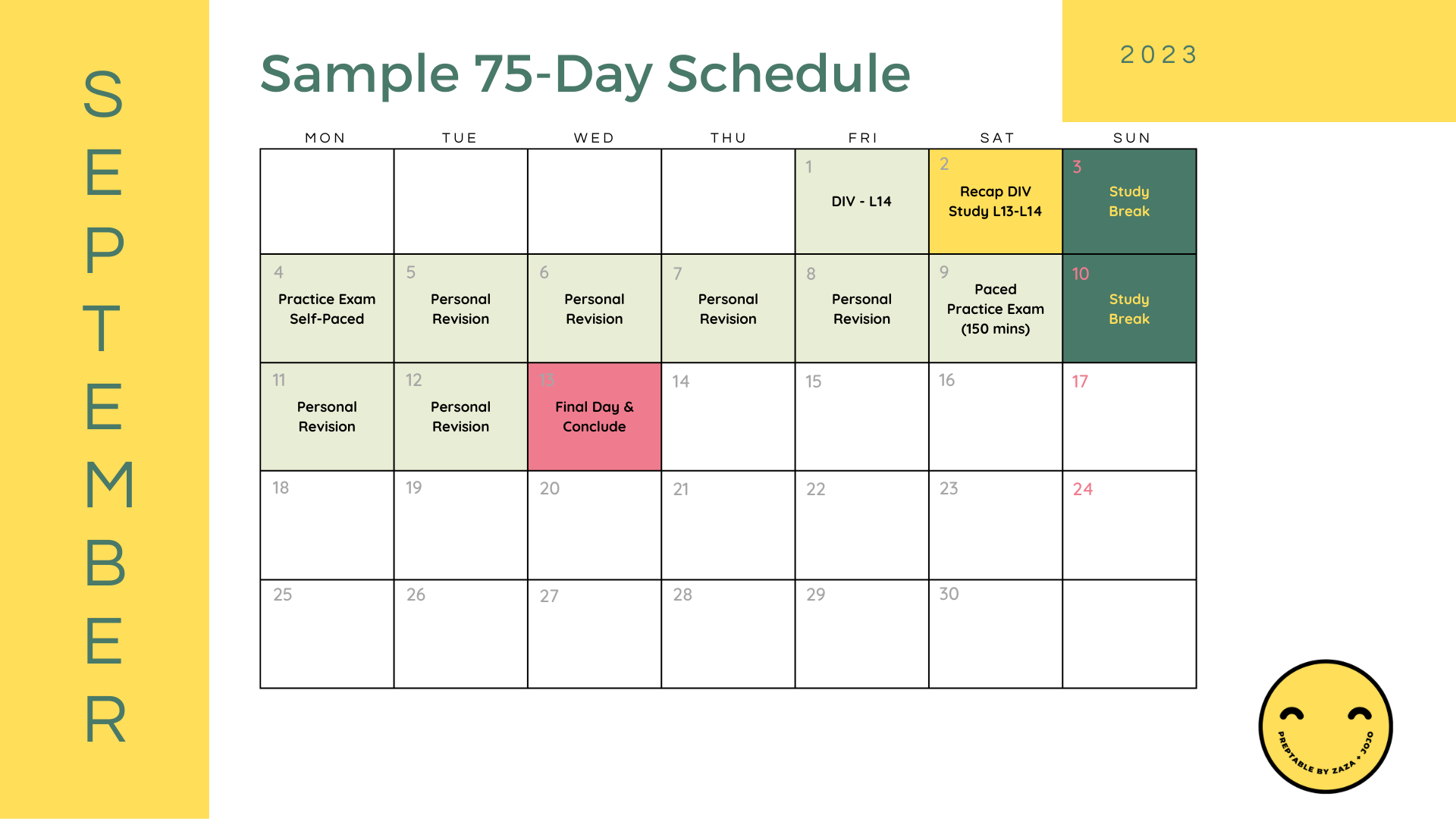 Free RD Exam Study Calendar — PrepTable — Pass the RD Exam with 2 ...