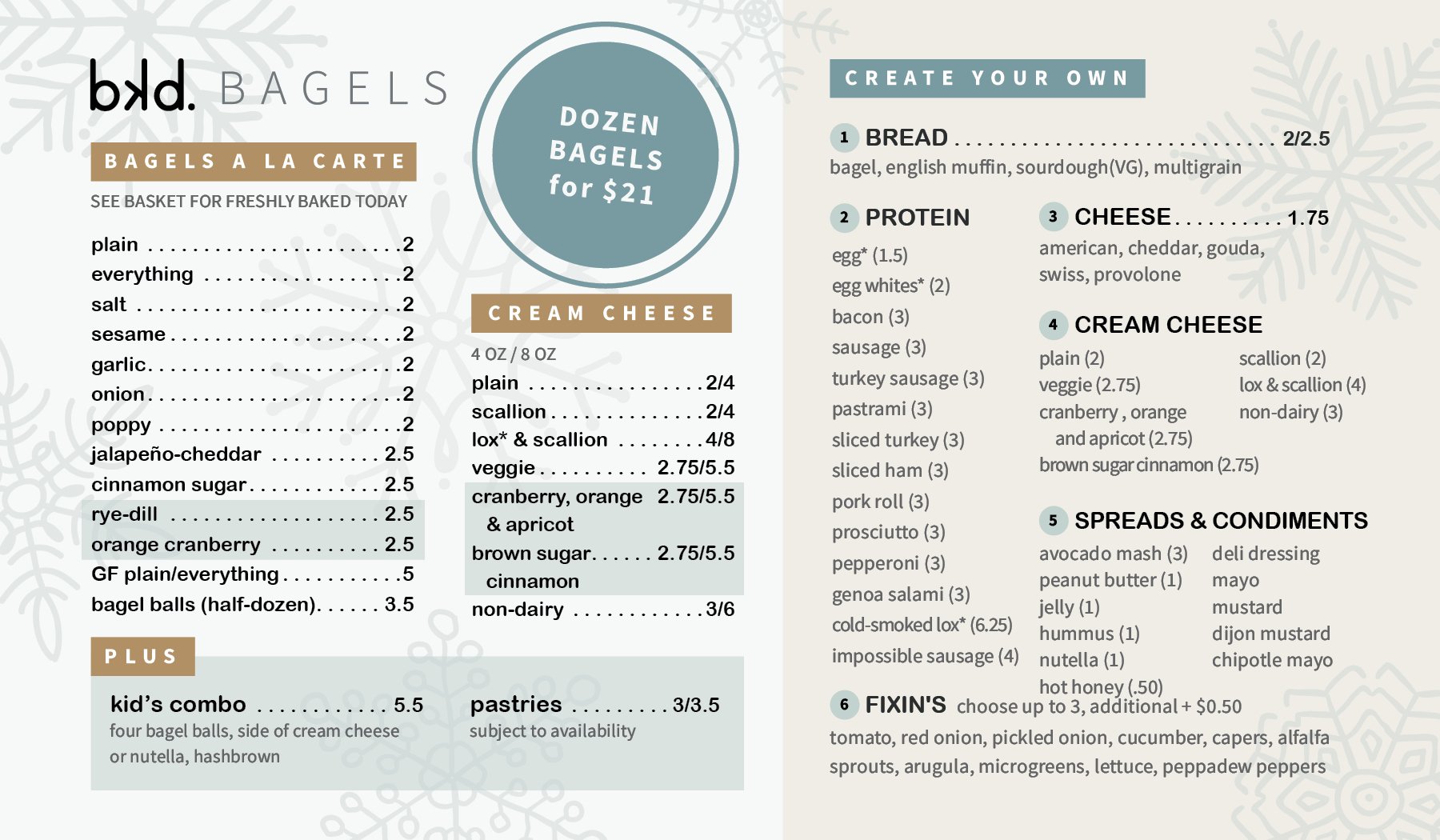 Menu 1 — Baked Bagels