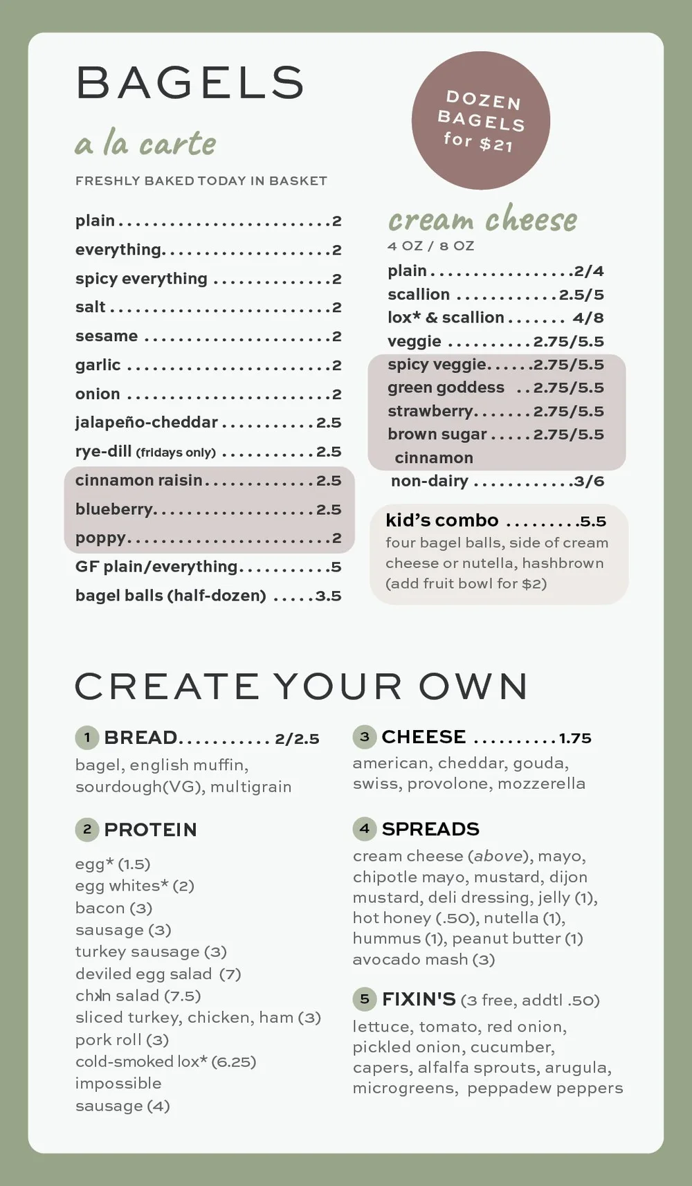 Menu 1 — Baked Bagels